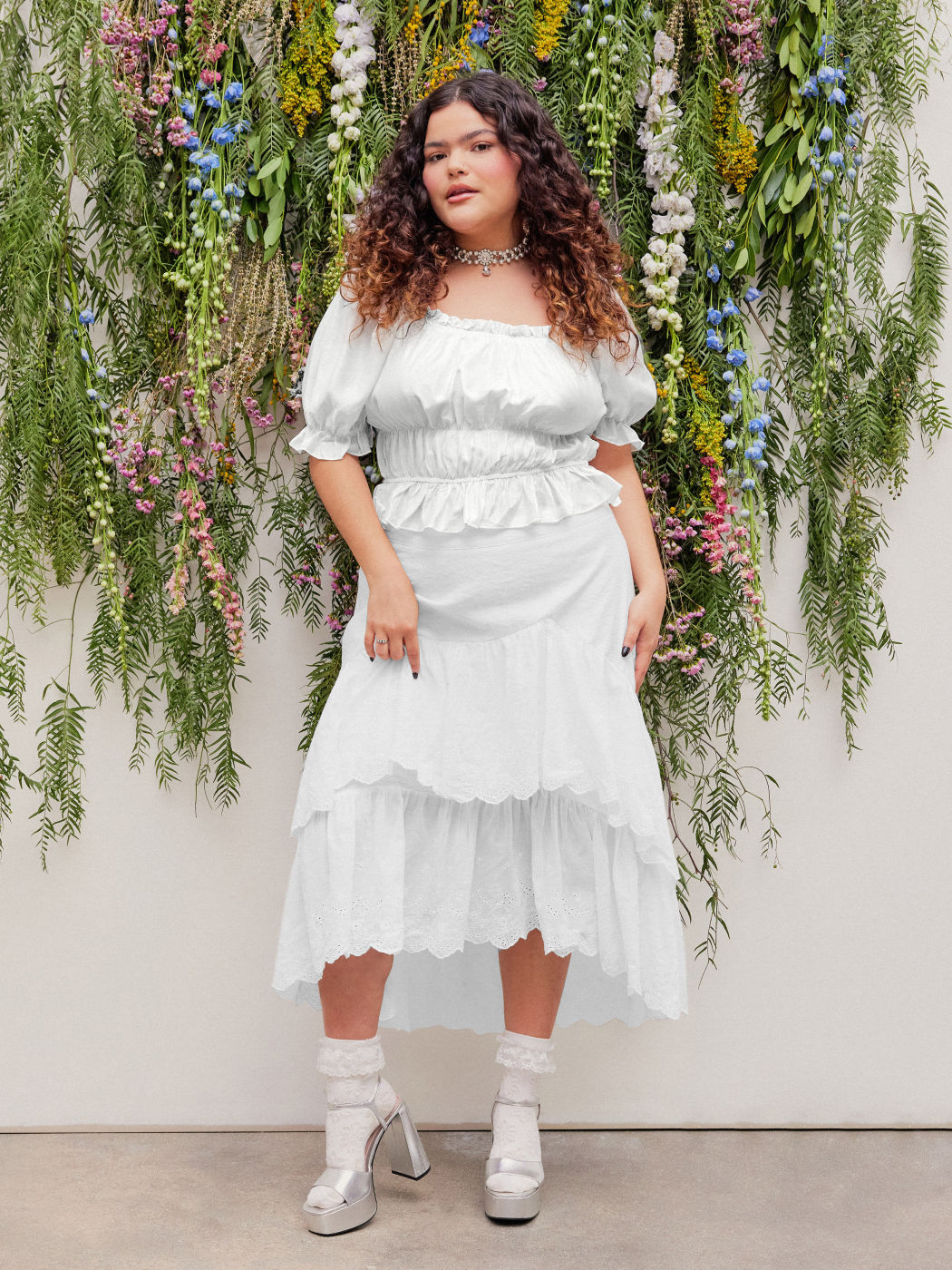 Curve & Plus Ruffle Tiered Midi Skirt - Cider