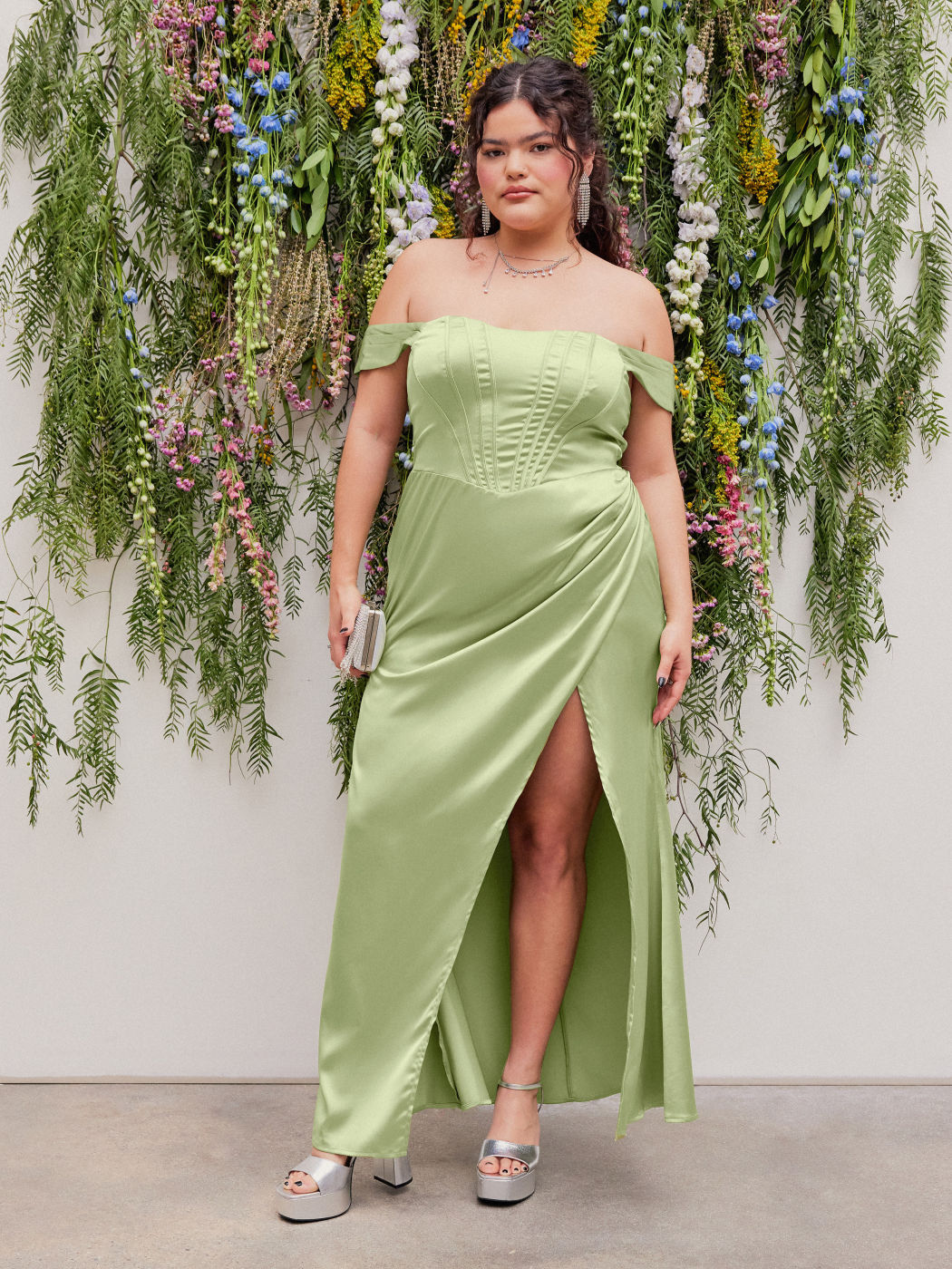 Curve & Plus Off-shoulder Ruched Maxi Dress - Cider