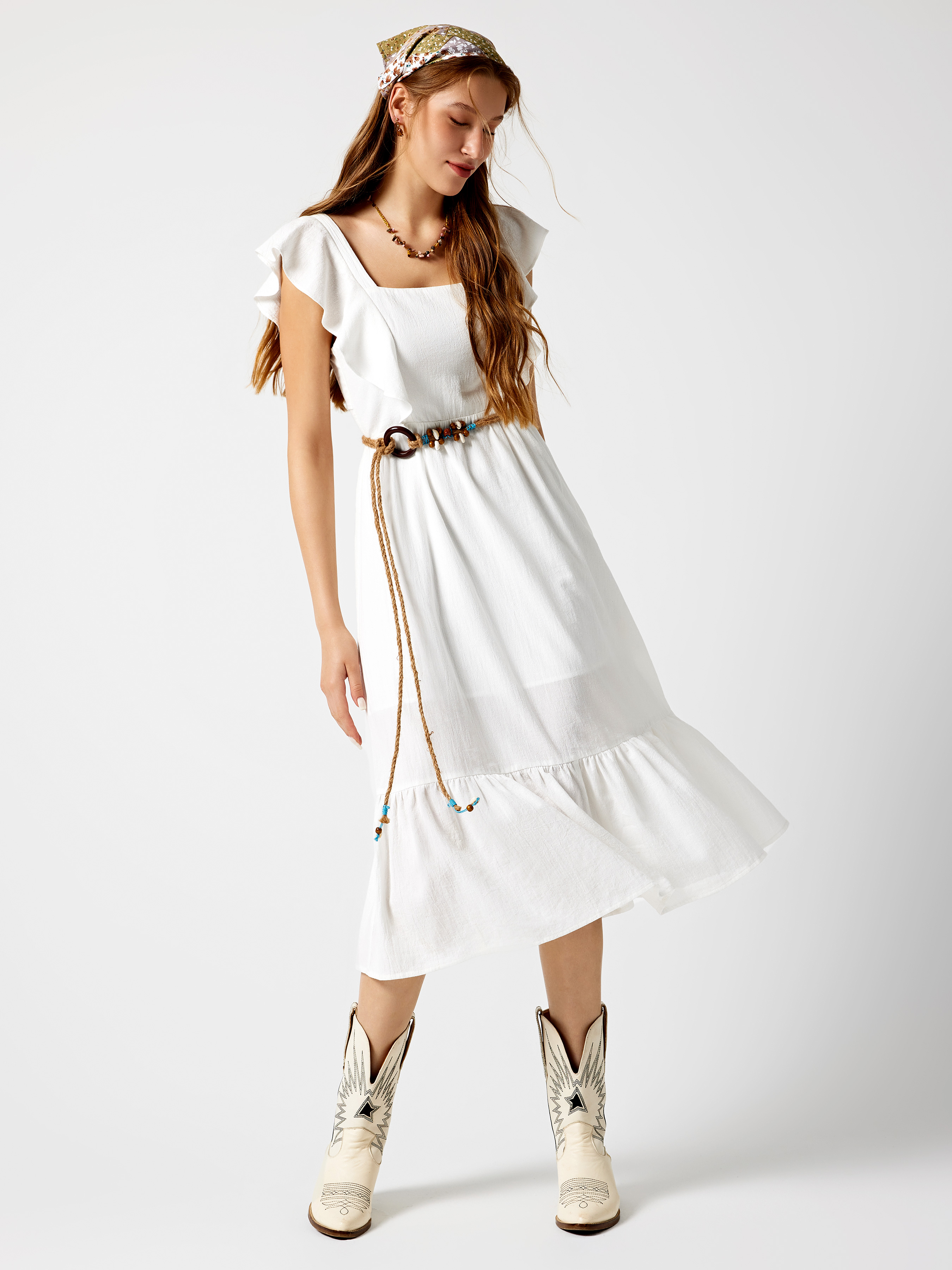 Ruffle Hem Texture Maxi Dress For Daily Casual Coffee Shop Vacation