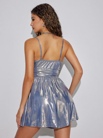 Hoco Dress Homecoming Metallic Ruched Ruffle V-neck Romper For Music ...