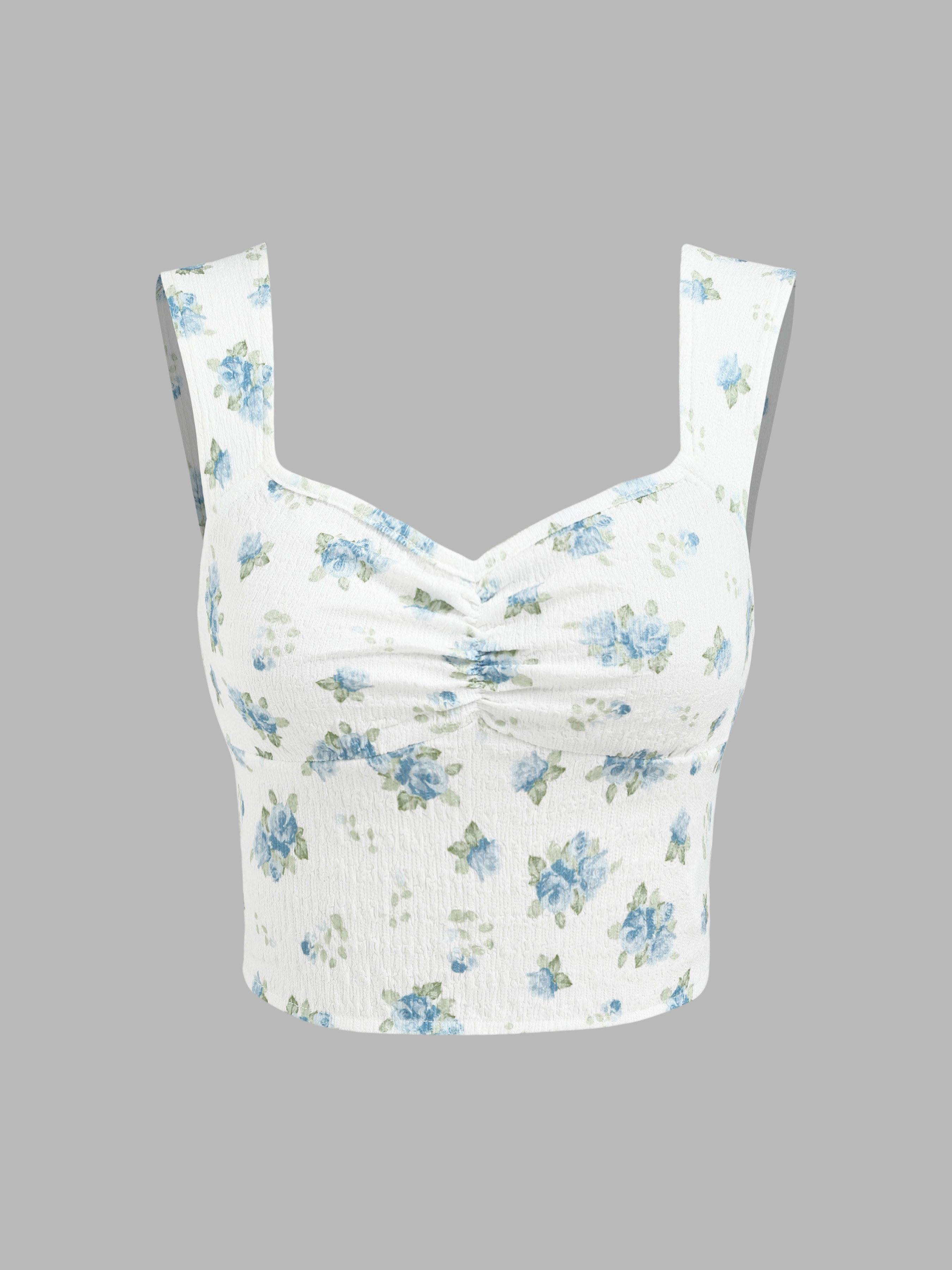 Floral Texture Ruched Crop Top For Daily Casual Date