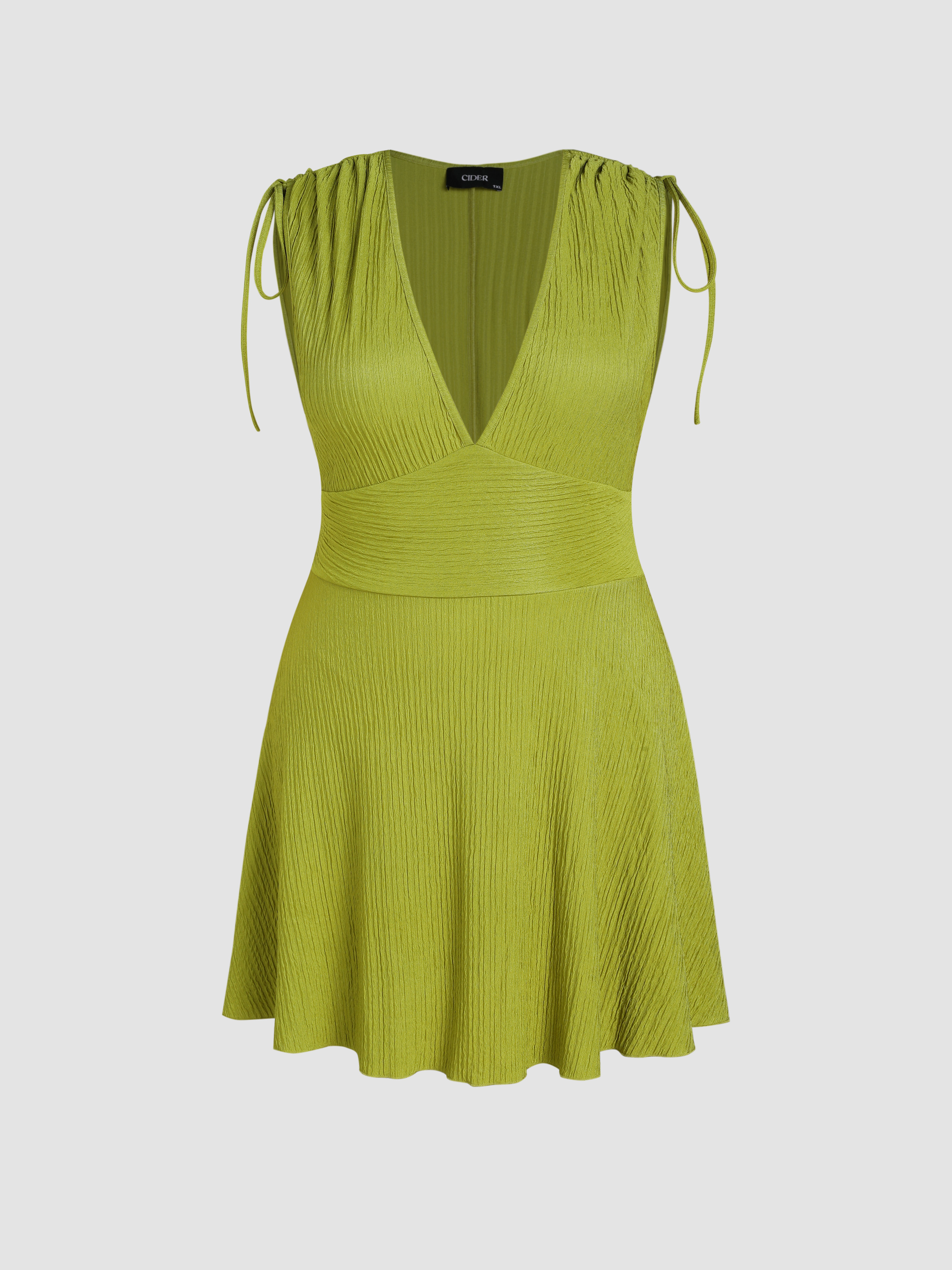 Shirred V-neck Drawstring Mini Dress Curve & Plus - Cider