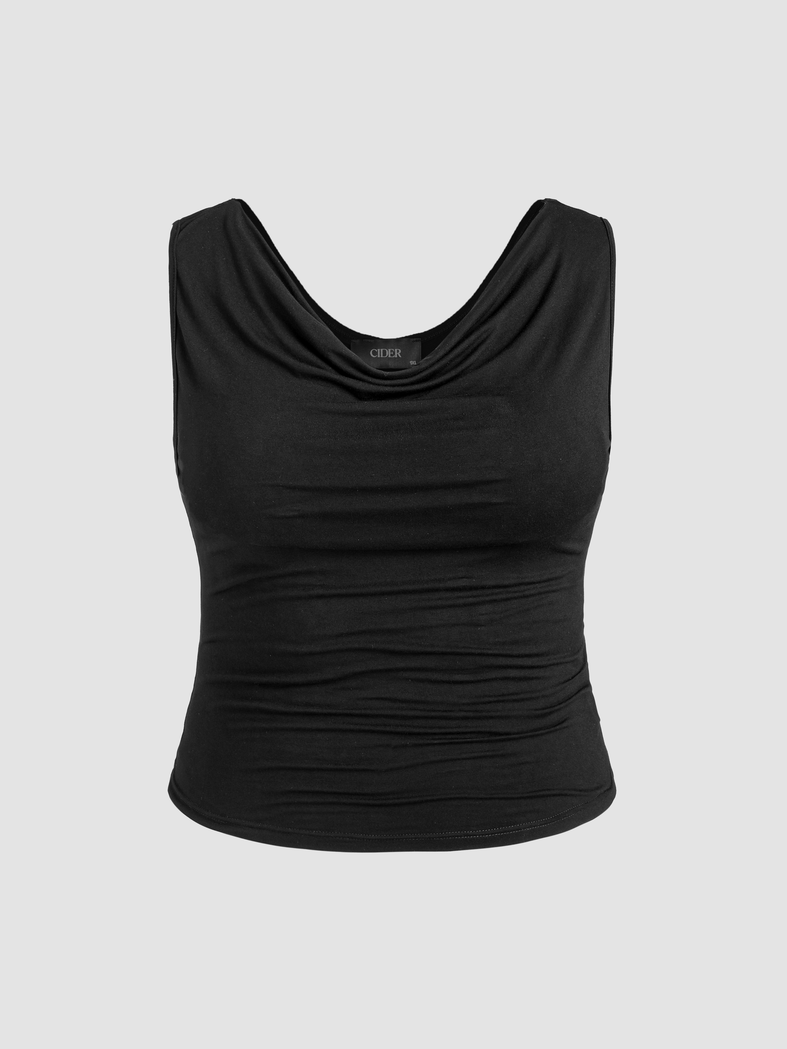 Knit Fabric Cowl Neck Tank Top Curve & Plus For Daily Casual