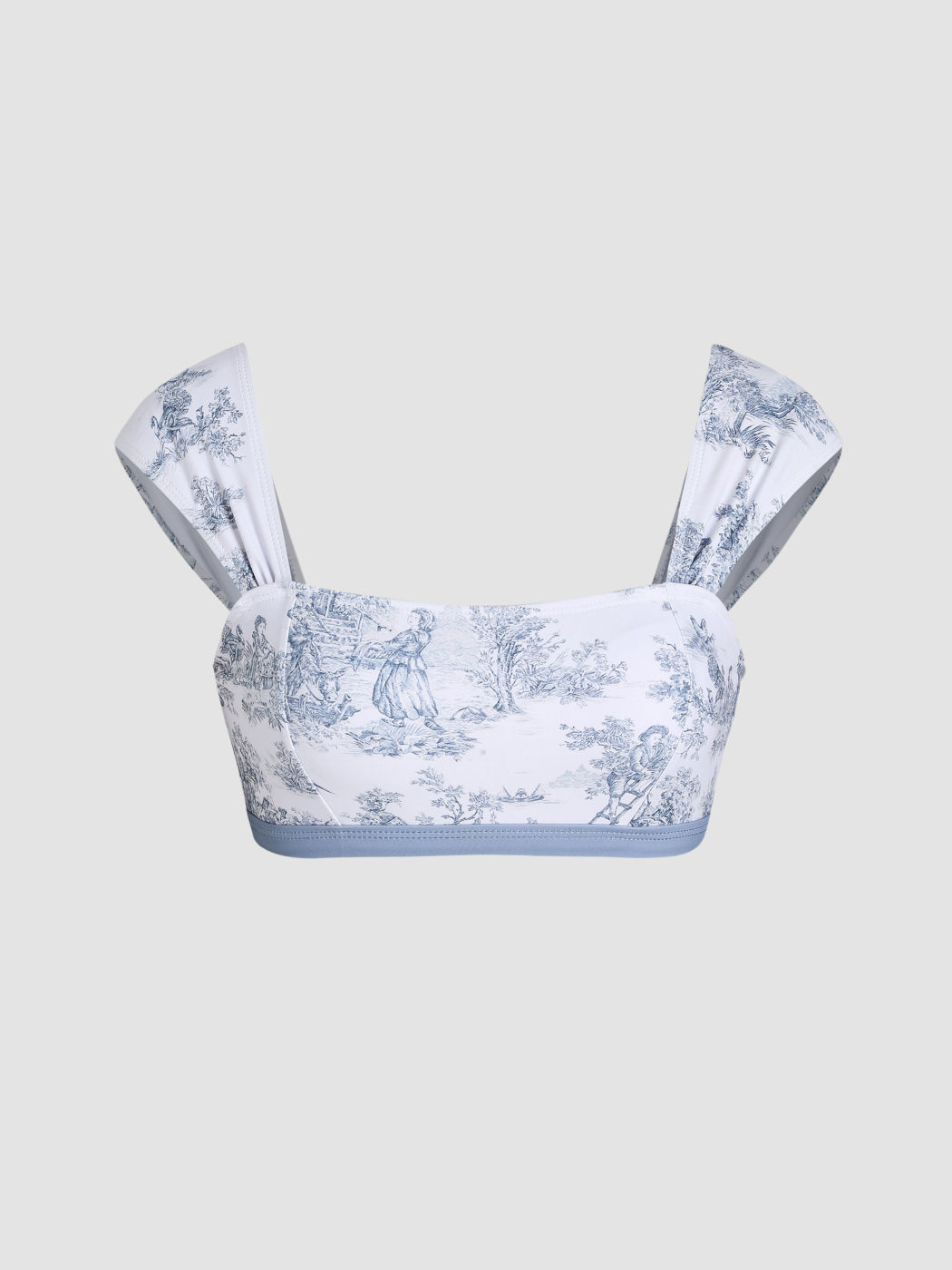 Knit Fabric Toile de Jouy Square Neck Bikini Top For Vacation Beach
