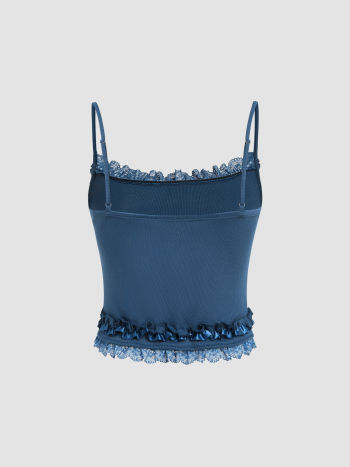 Lace Ruffle Hem Knit Crop Top For Daily Casual Date