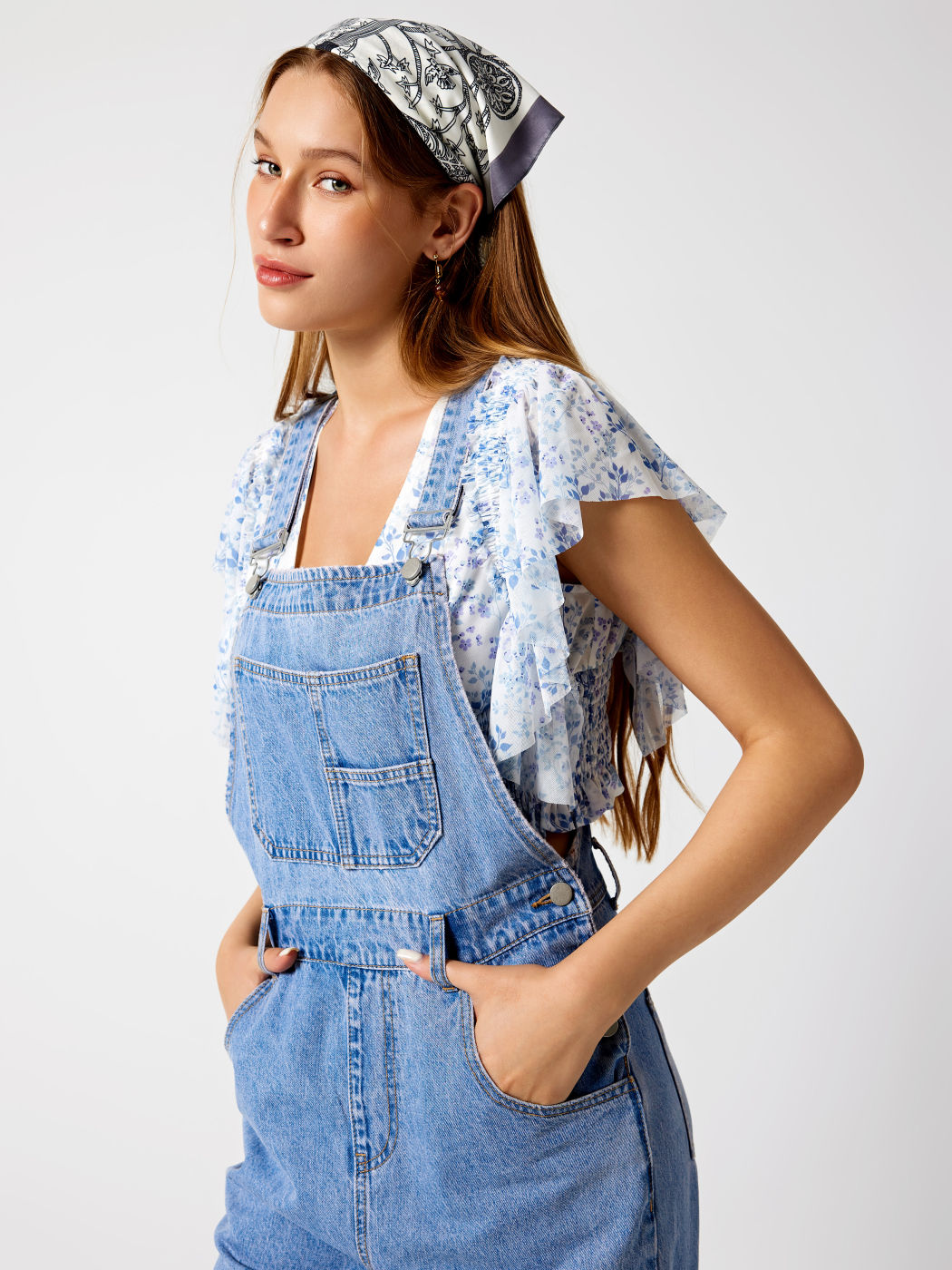 Denim Pocket Buckle Denim Jumpsuit For School Daily Casual