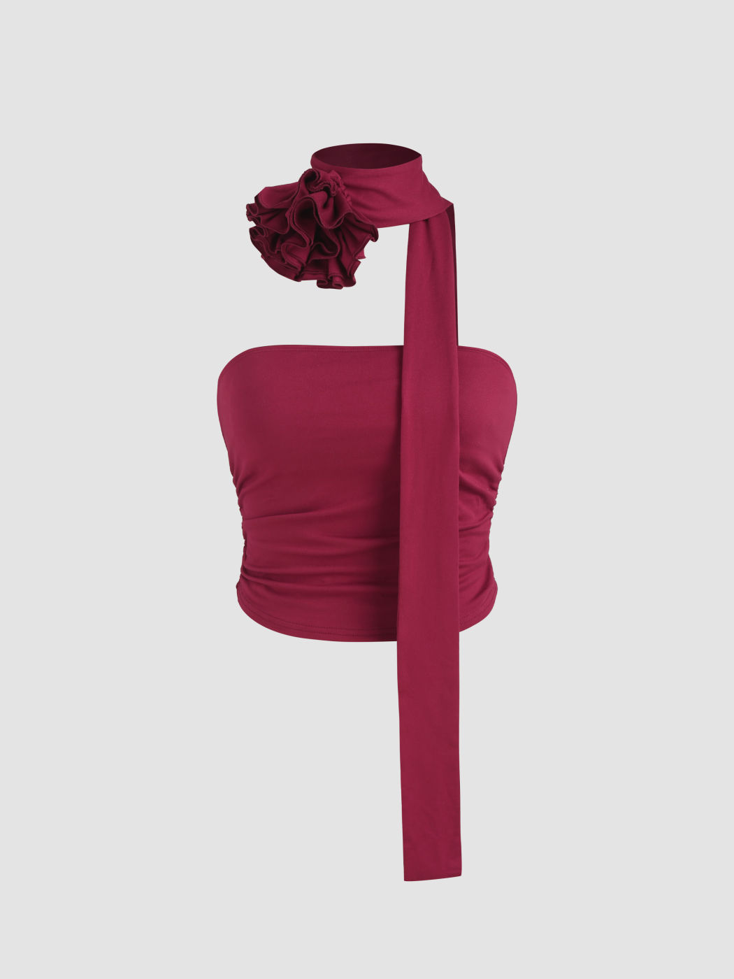 Rosette Ruched Knit Halter Tube Top - Cider