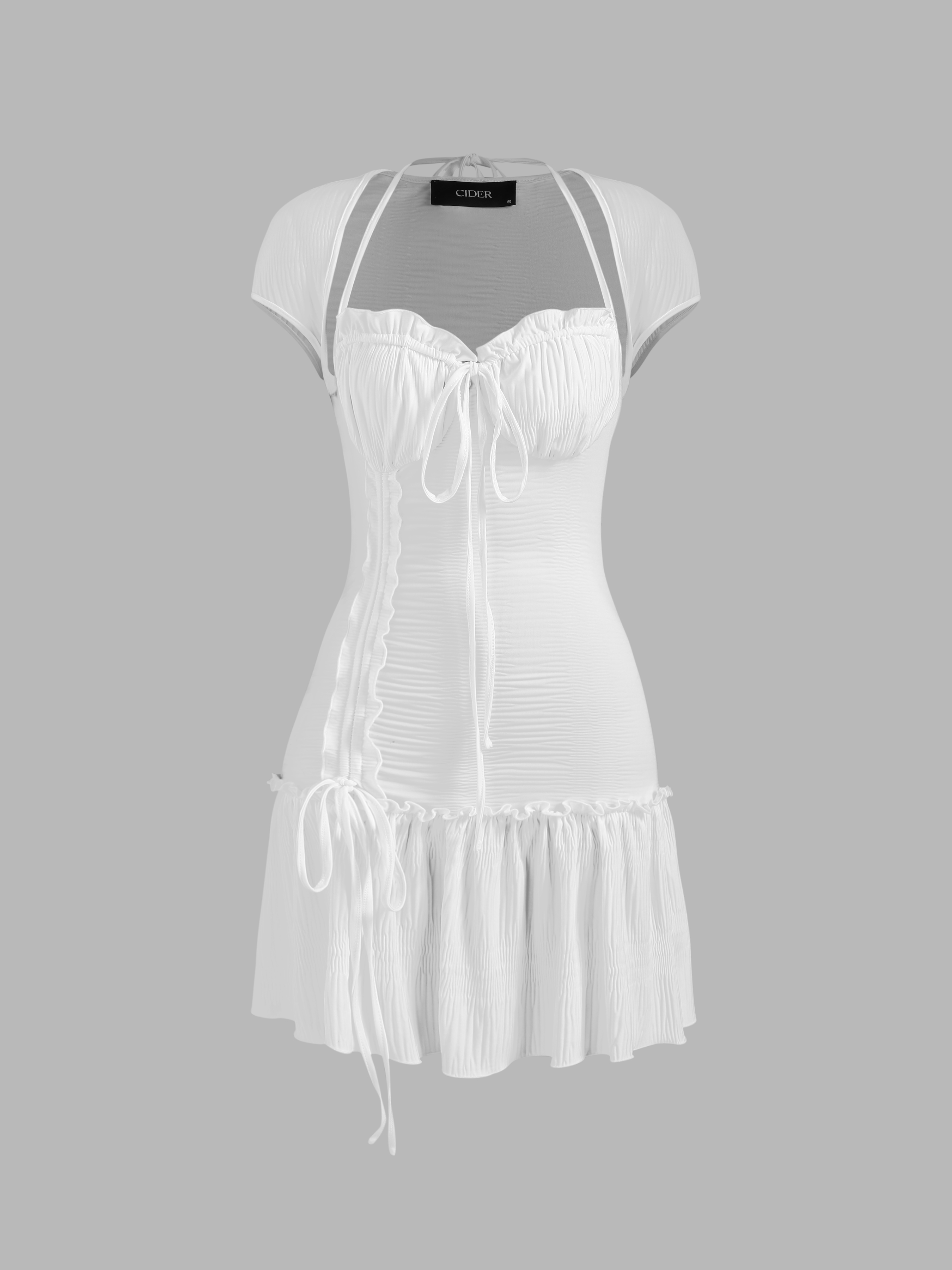 Ruffle Hem Ruched Knotted Mini Dress For Daily Casual Vacation
