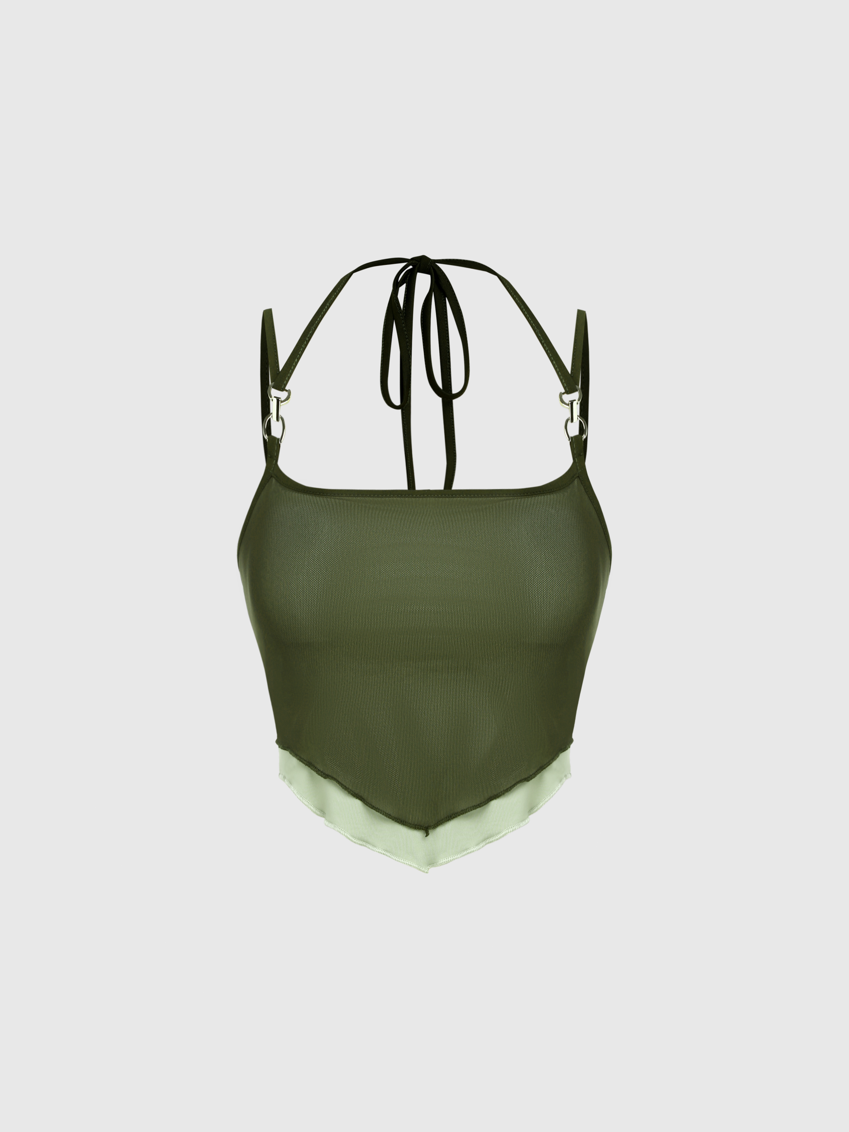 Mesh Knit Fabric Lettuce Trim Crop Tank Top For Daily Casual Music ...