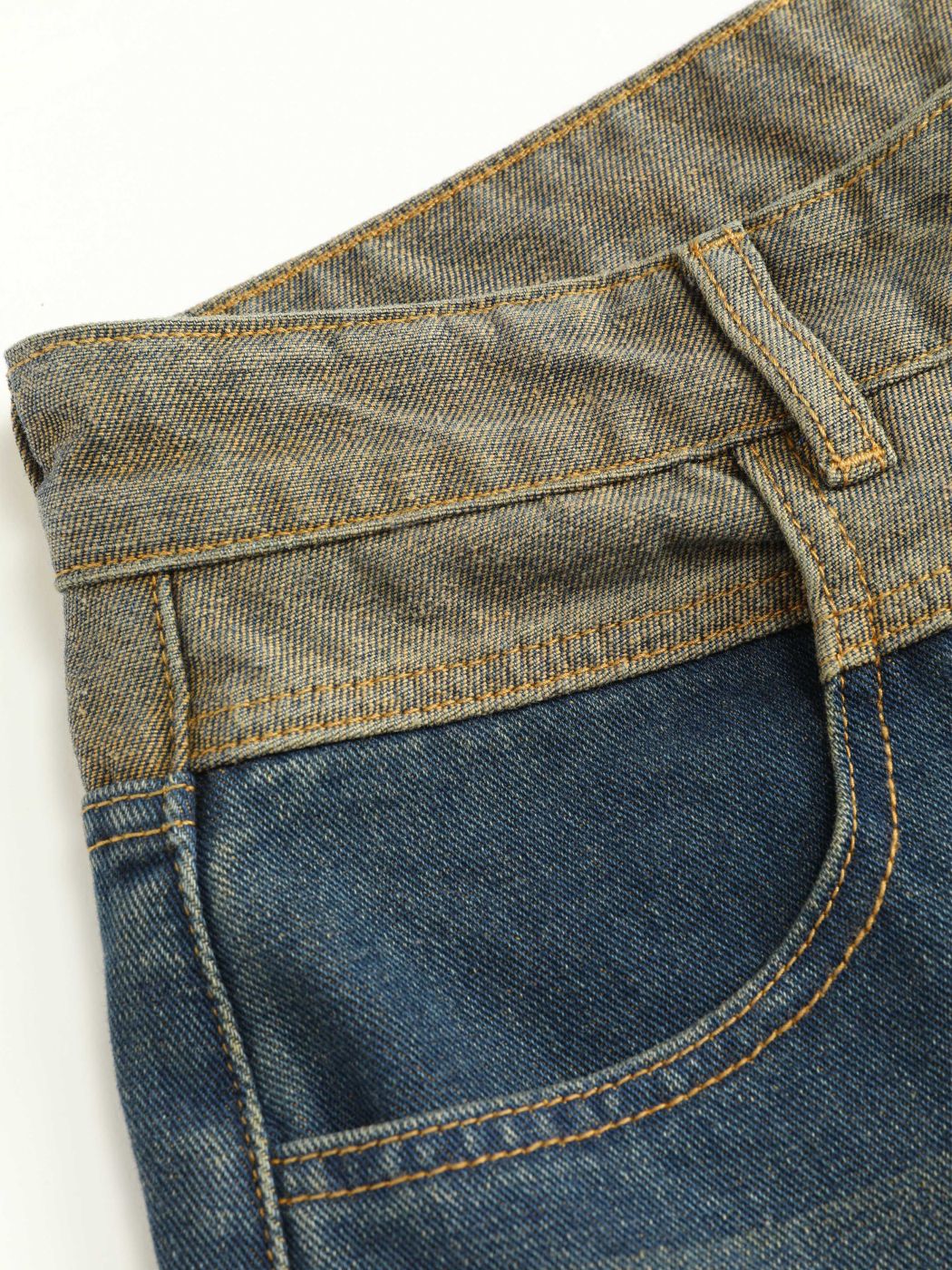Denim Washed Patchy Flared Pants - Cider