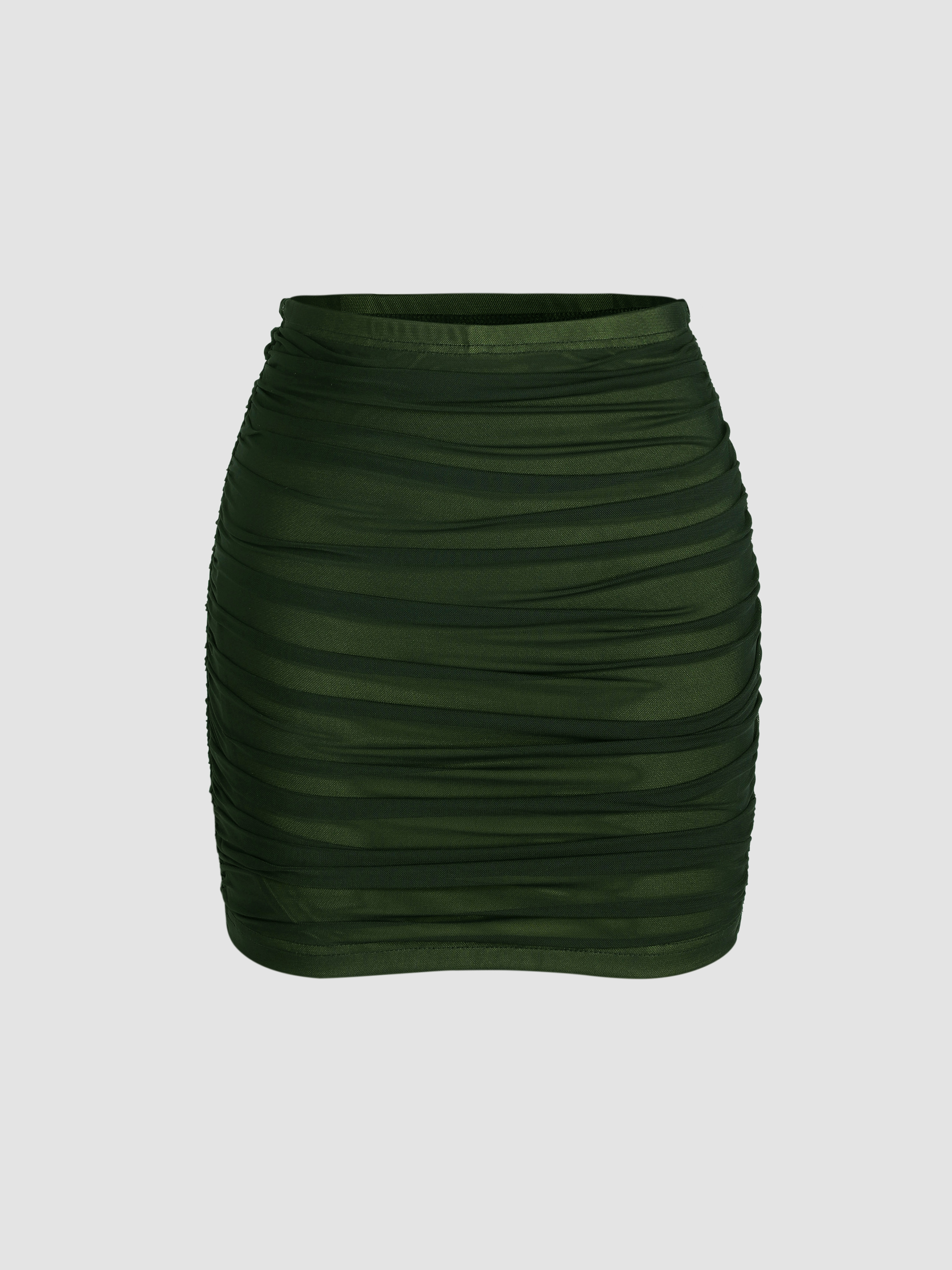Knit Fabric Ruched Mesh Mini Skirt For Date Vacation