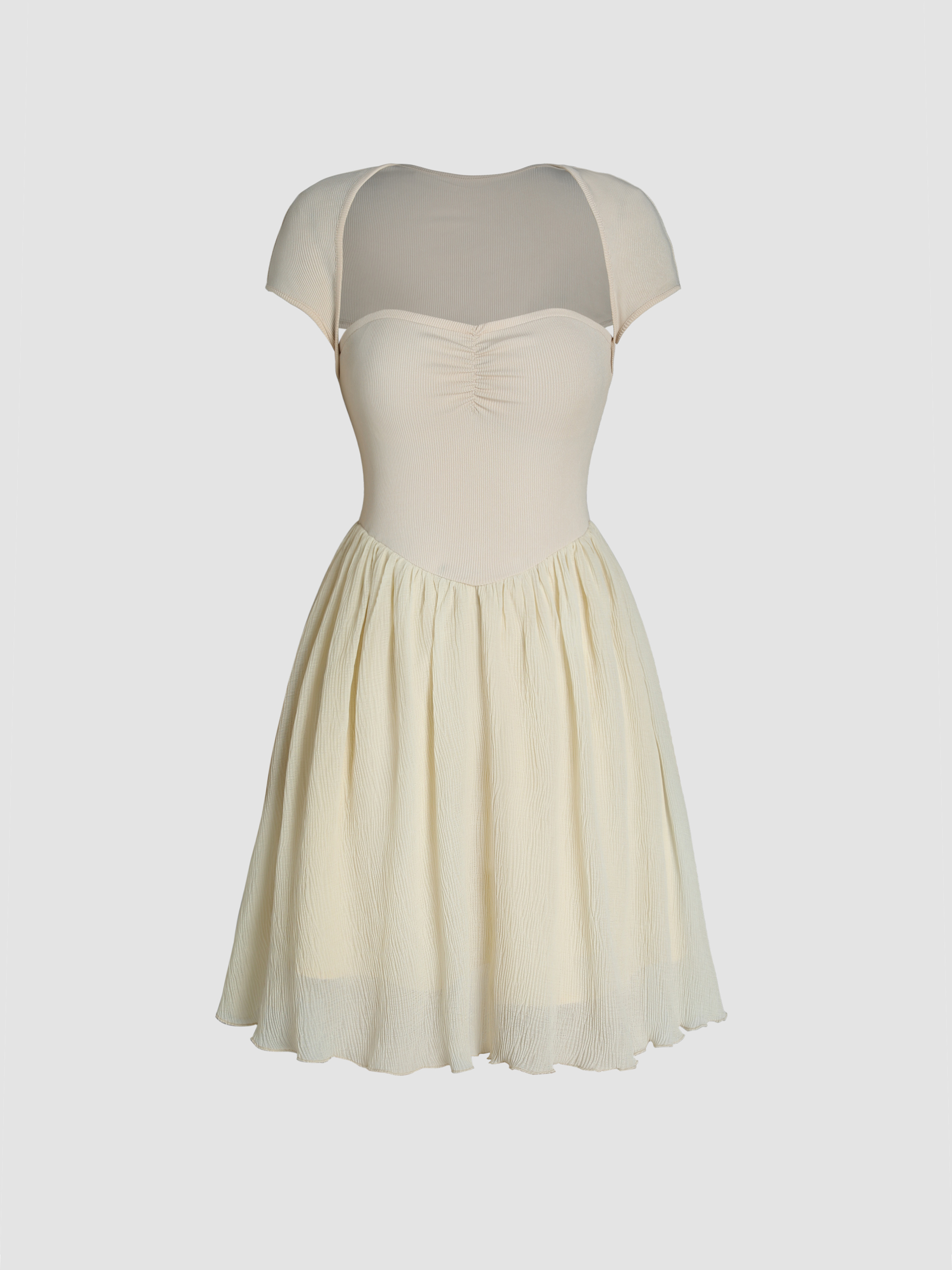 Knit Fabric Ruched Lettuce Trim Ruffle Mini Dress For Daily Casual Date