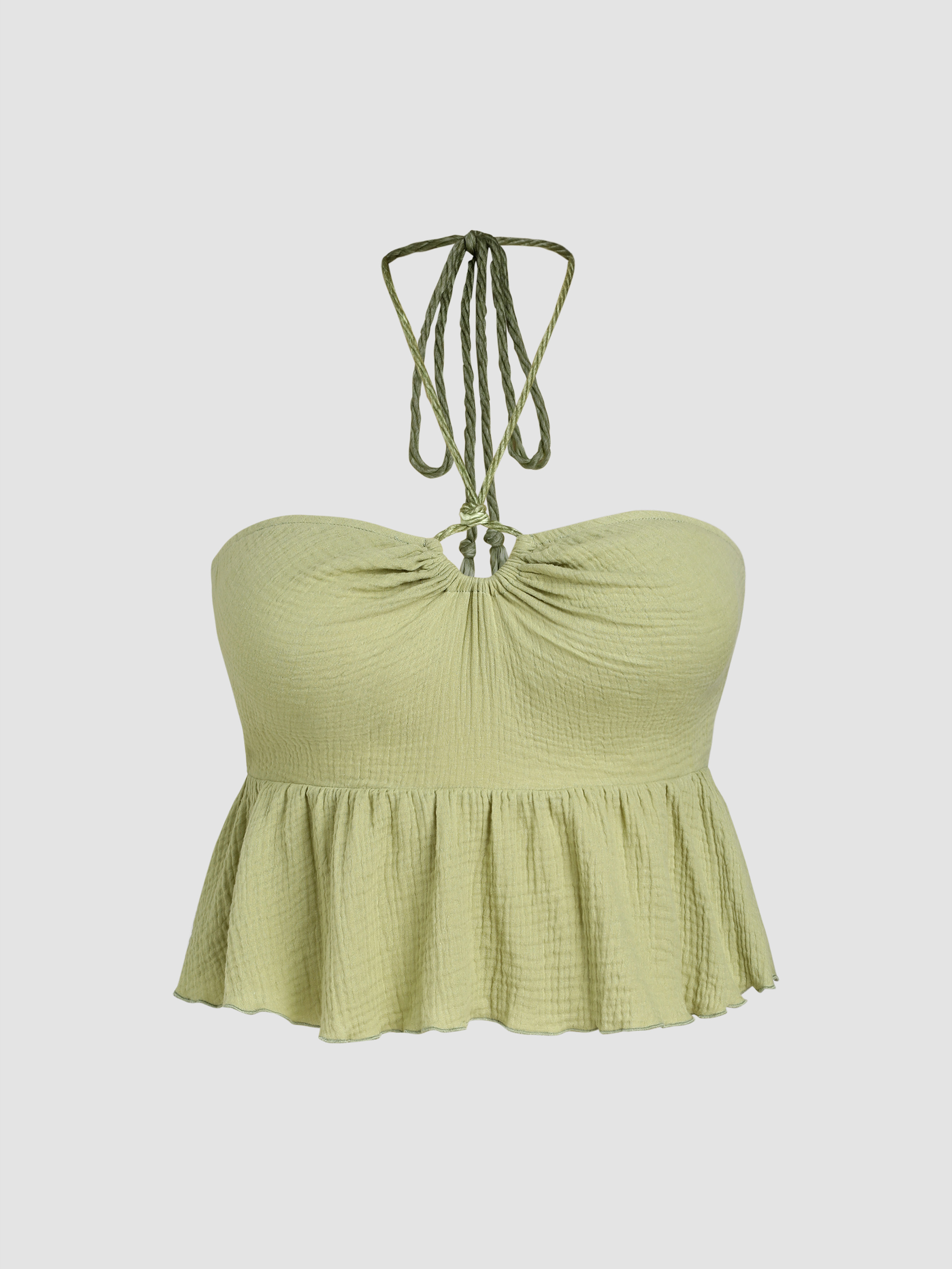 Curve & Plus Halter Knotted Ruffle Top For Daily Casual Vacation
