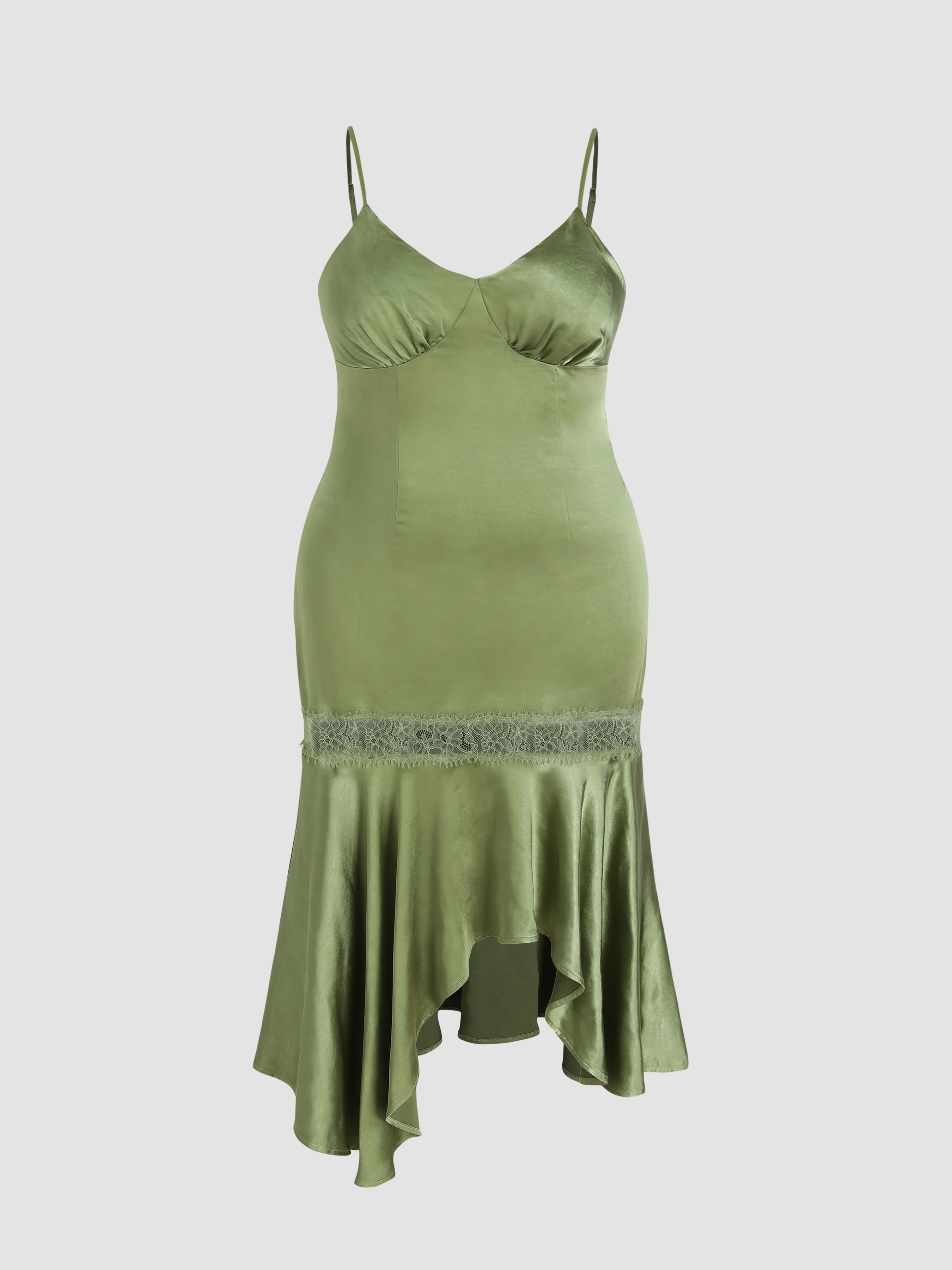 Curve And Plus Satin Ruffle Maxi Dress For Date Vacation