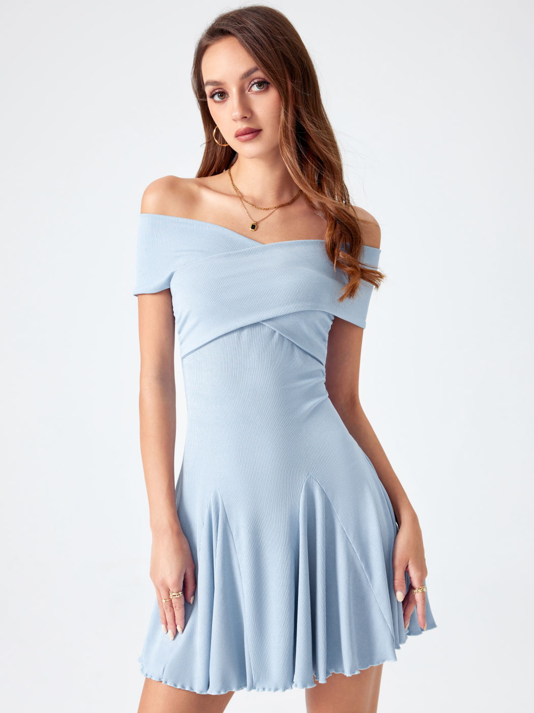 Off-shoulder Ruffle Mini Dress - Cider