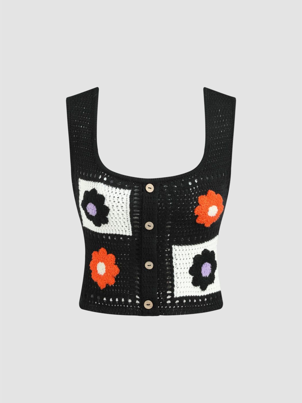 Material Floral Colorblock Knit Crop Top For Occasion