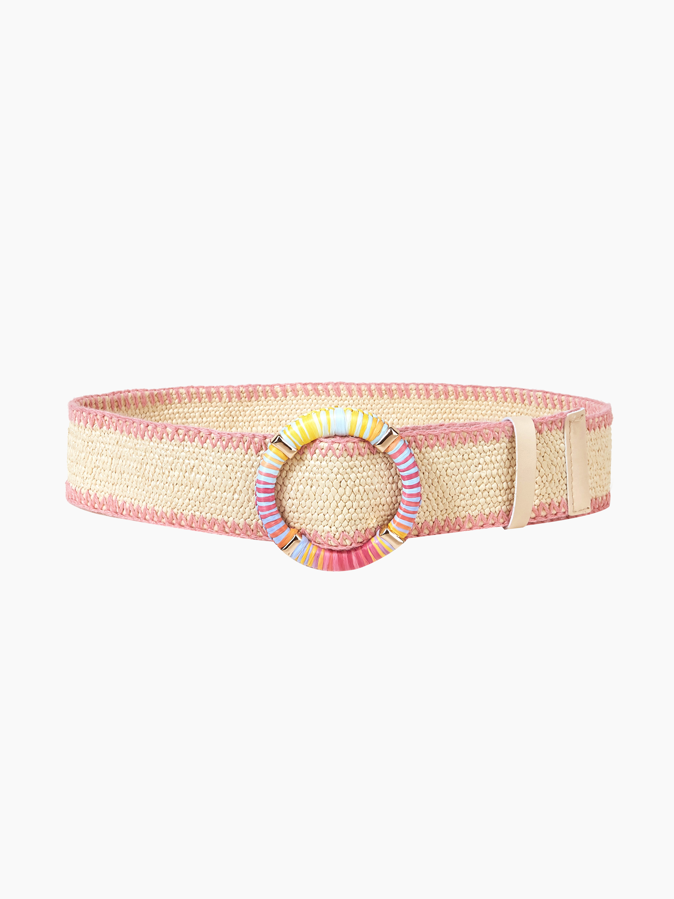 Round Contrasting Trim Straw Belt For Daily Casual Vacation