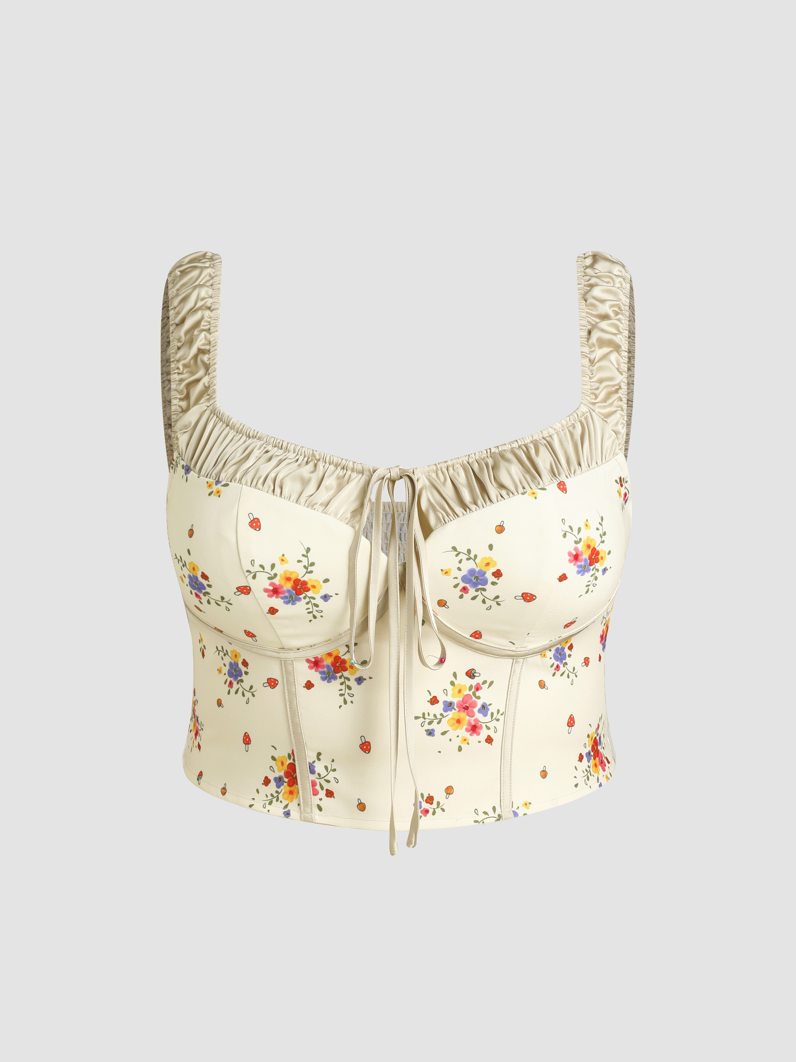 Floral Corset Knotted Crop Cami Top Curve And Plus For Daily Casual Date Vacation