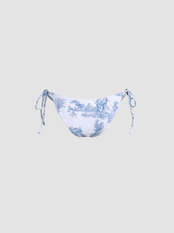 Toile de Jouy Tie Side Bikini Bottom For Vacation Swimming Pool Beach