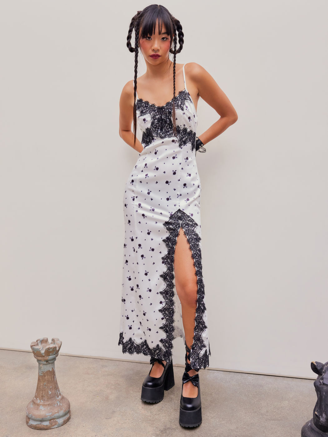 Floral Split Lace Trim Maxi Dress For Daily Casual Date