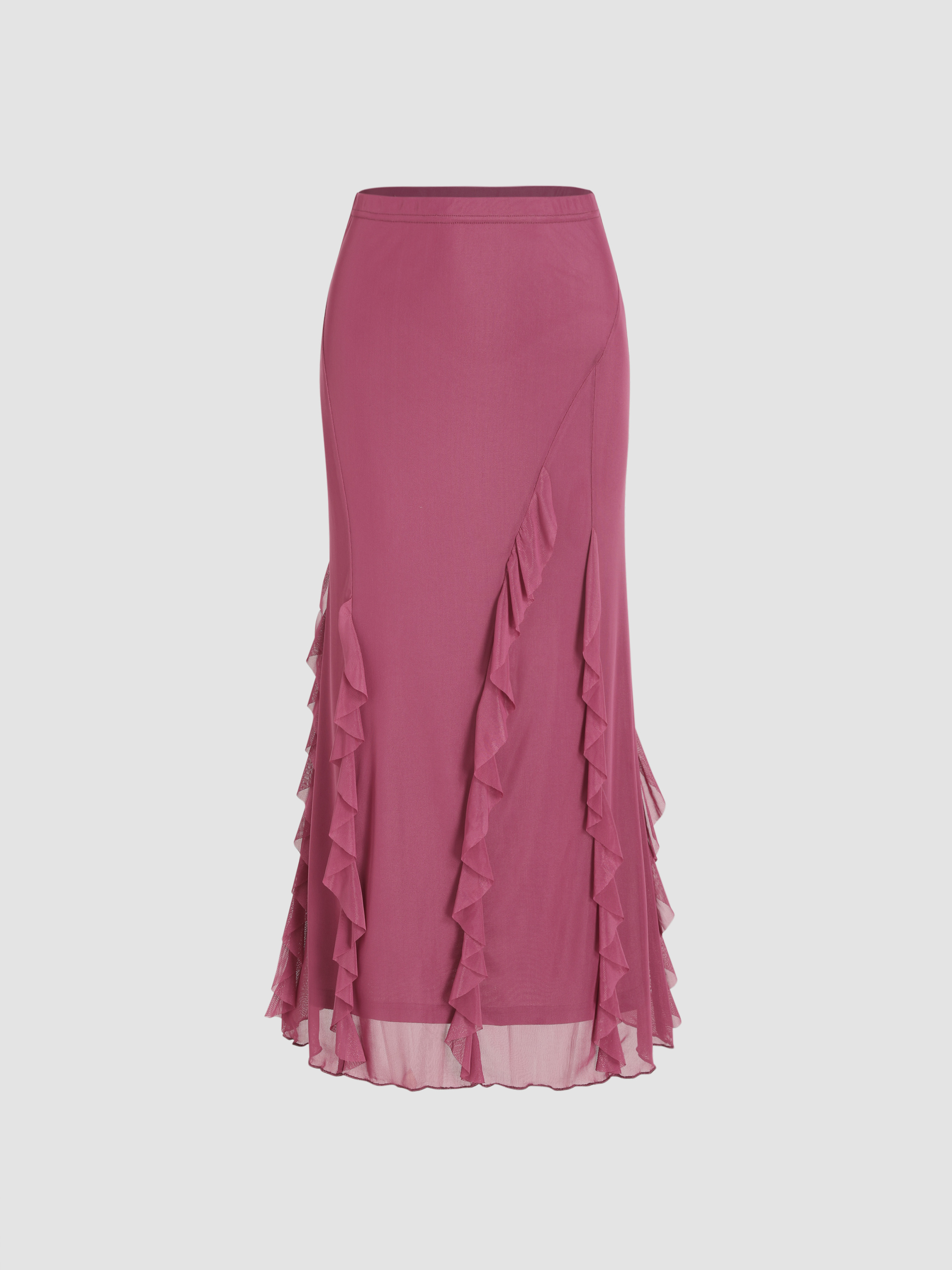 Mesh Ruffle Hem Mesh Maxi Skirt For Date