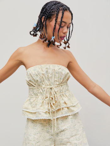 Floral Lace Hem Drawstring Tube Top For Daily Casual Vacation