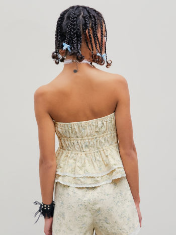 Floral Lace Hem Drawstring Tube Top For Daily Casual Vacation