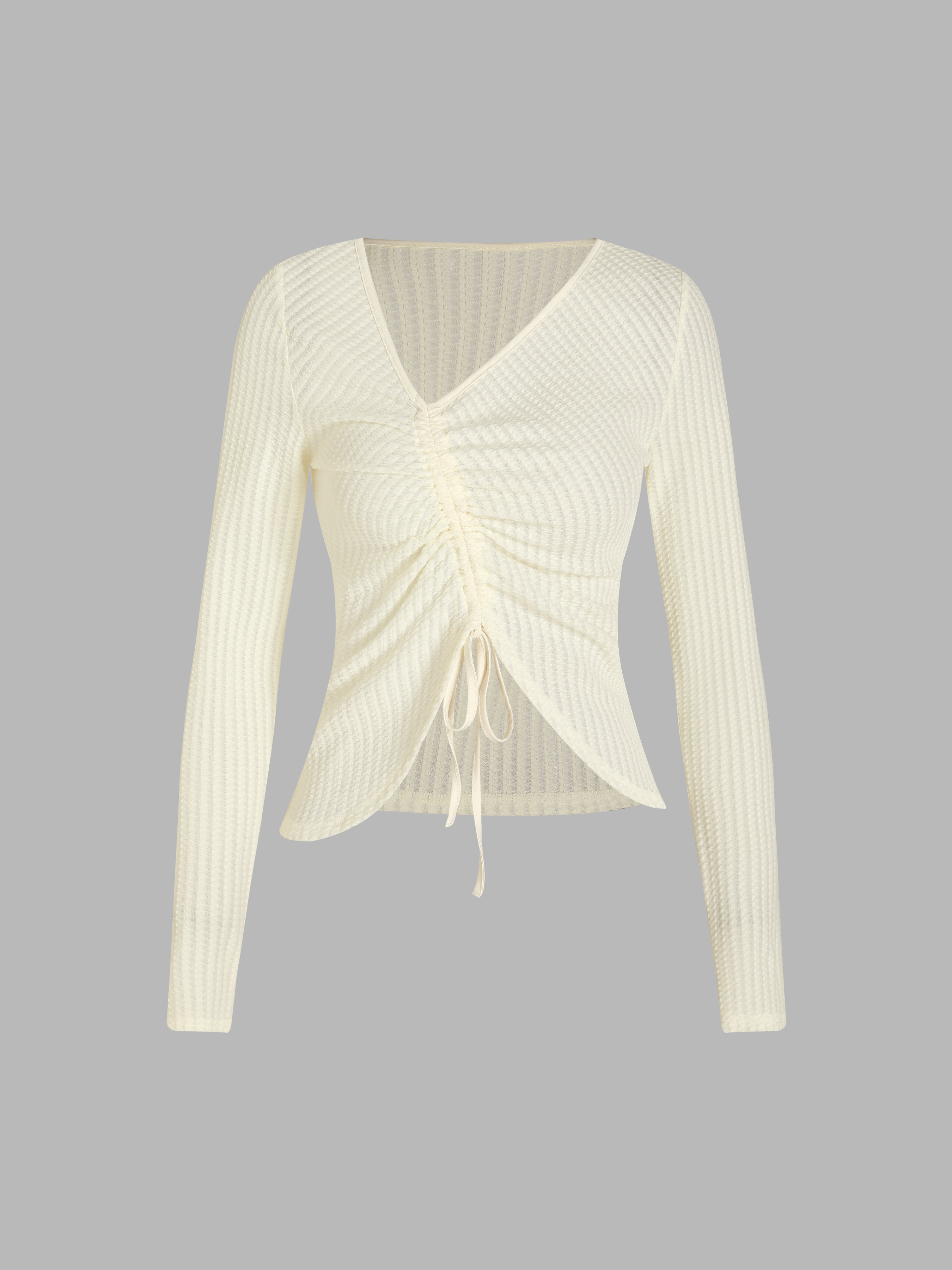 Asymmetrical Neck Drawstring Long Sleeve Top - Cider