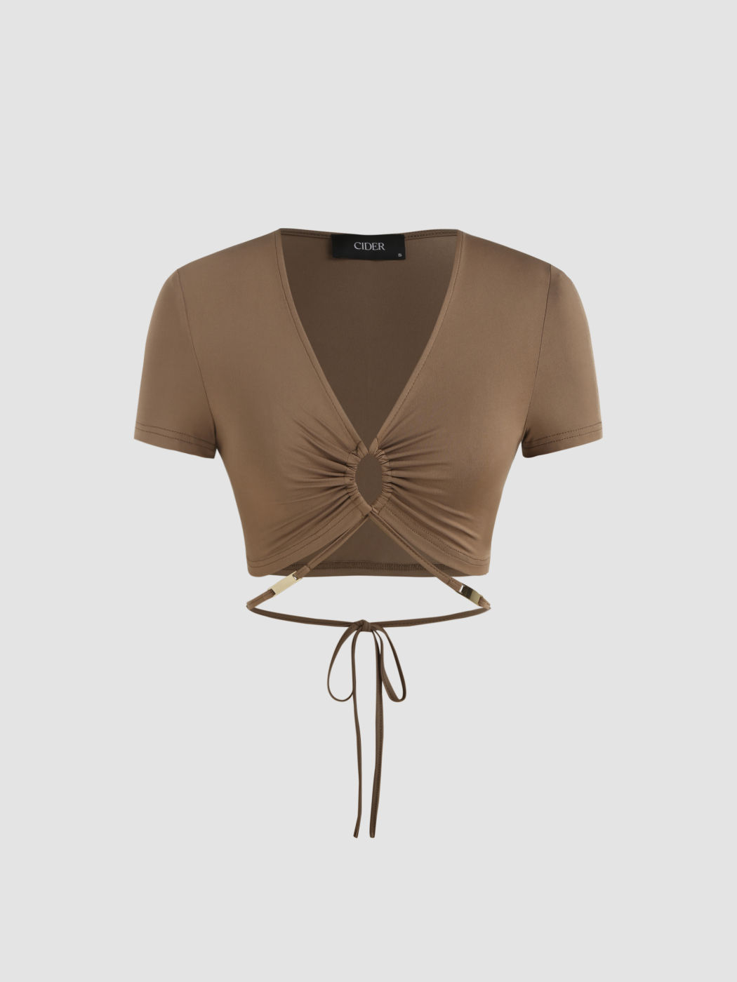 Knotted V-neck Cut Out Short Sleeve Top For Daily Casual