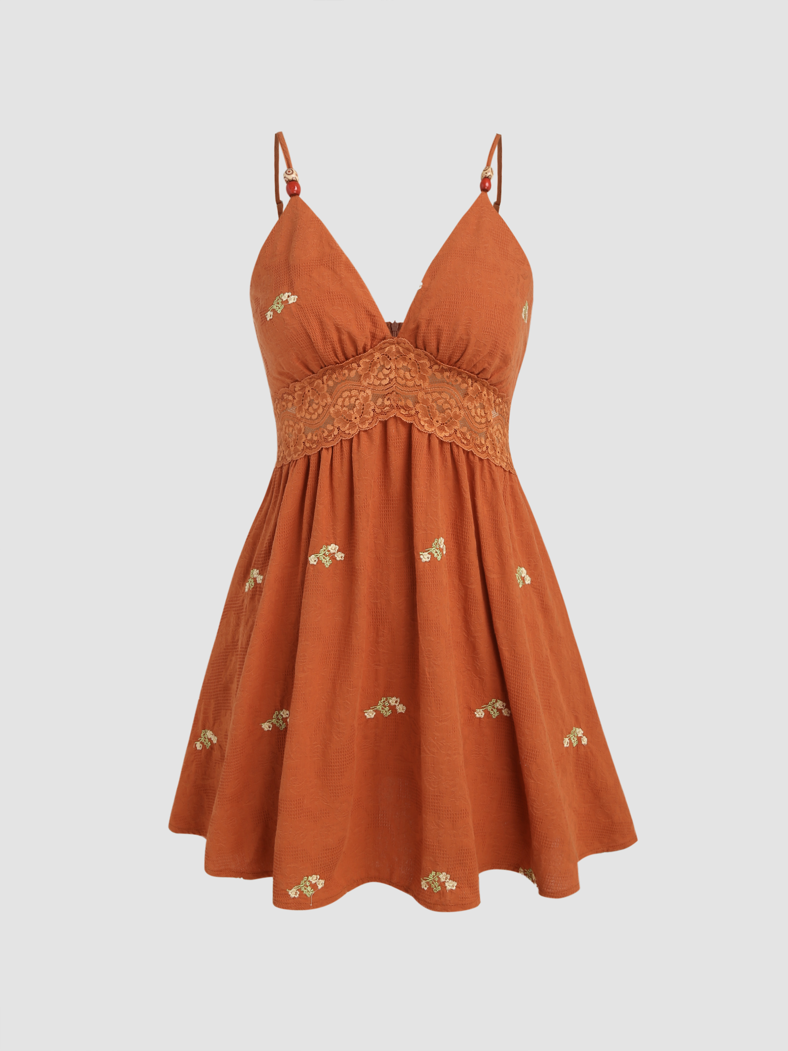 Floral Lace V-neck Ruffle Mini Dress - Cider