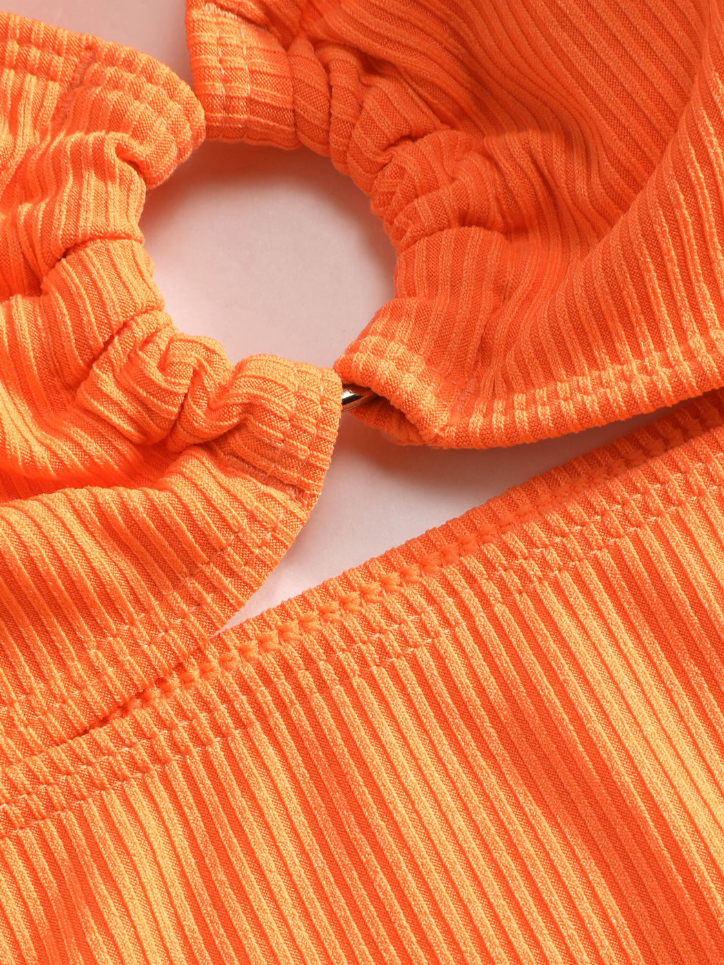 Rib O-Ring Cut Out One Piece Swimsuit - Cider