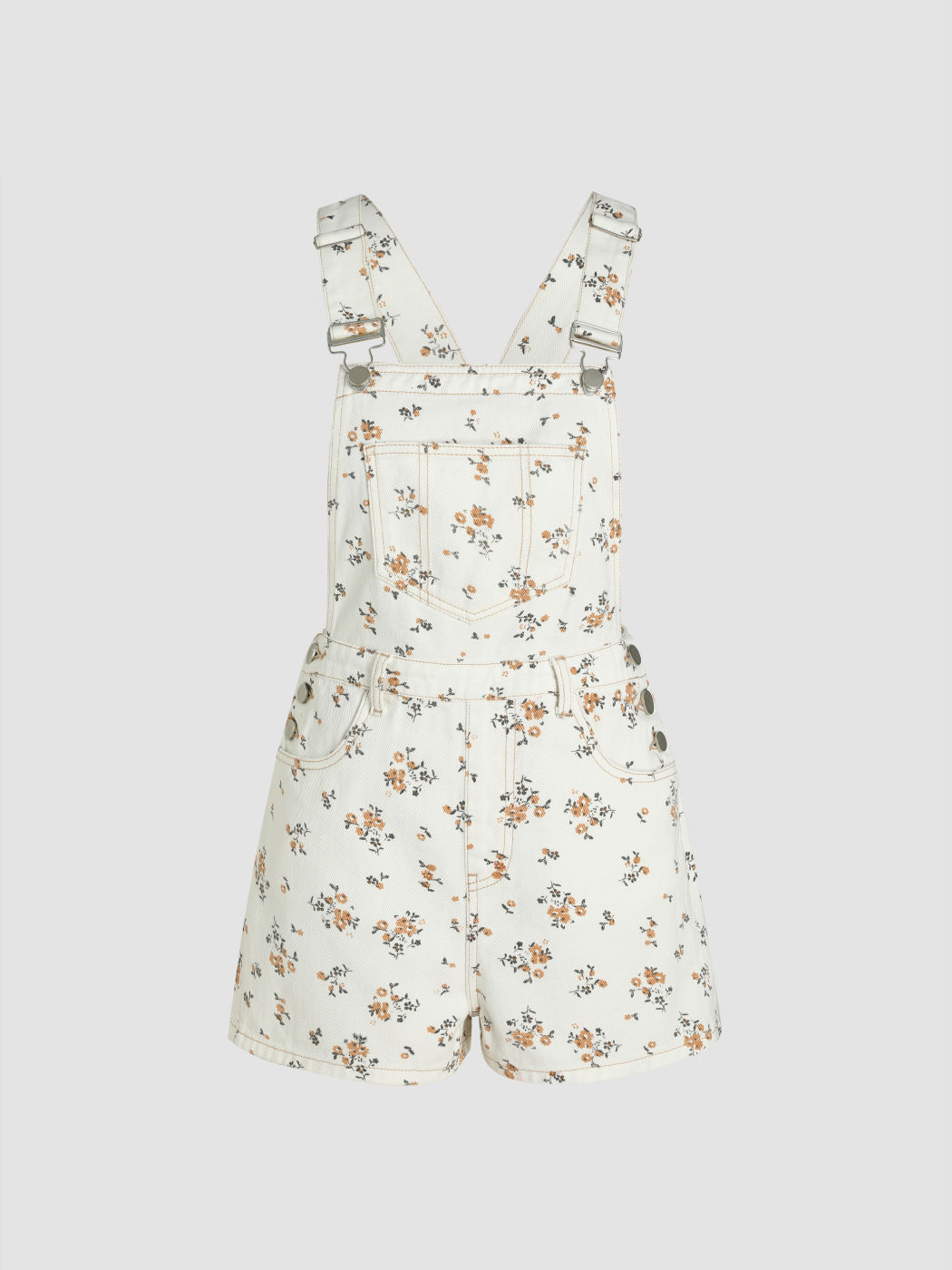 Denim Denim Floral Buckle Pocket Romper For Vacation Daily Casual