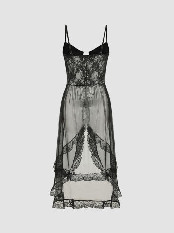 Floral Mesh Lace Hem Midi Dress - Cider