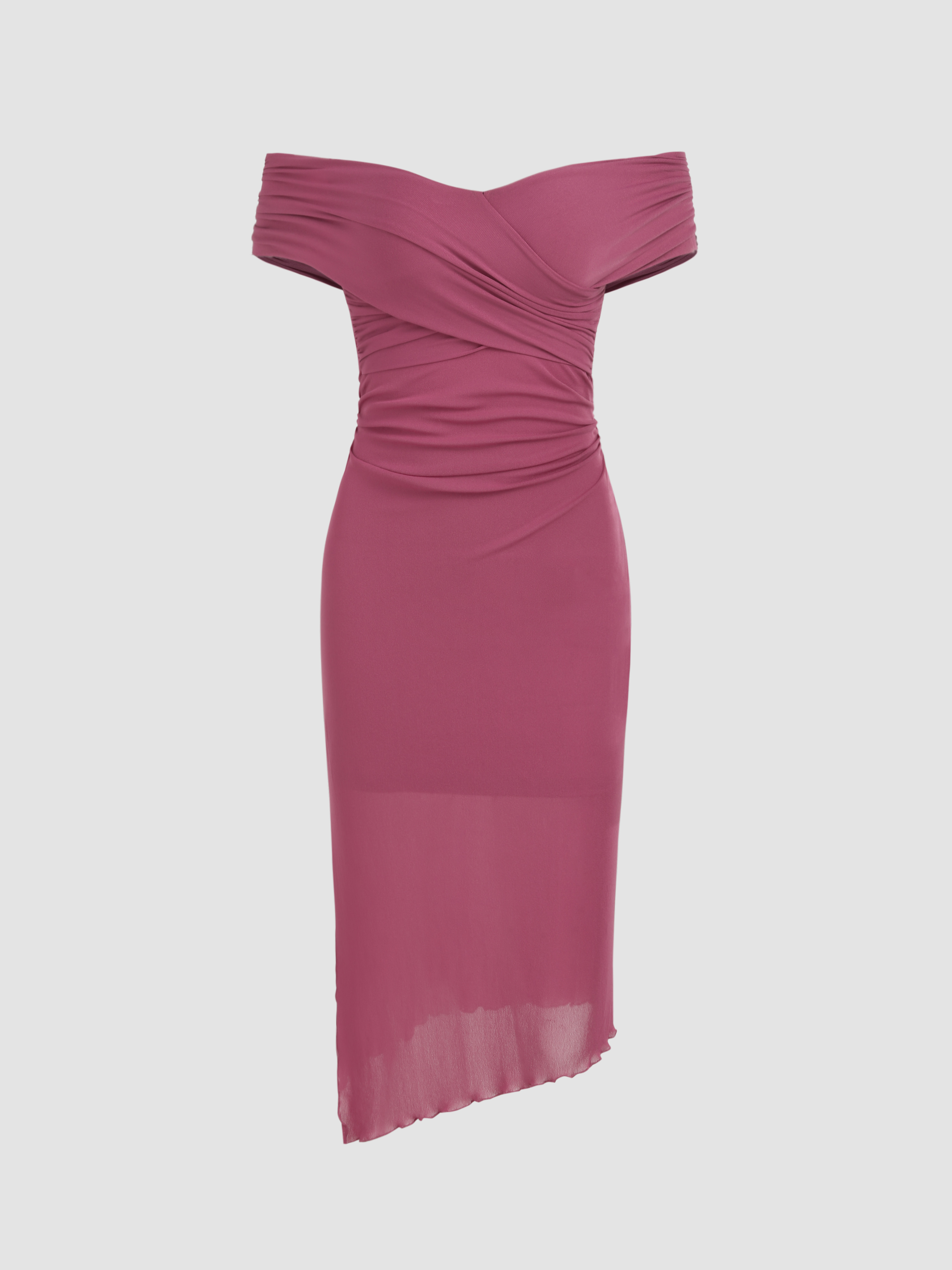 Mesh Mesh Off-shoulder Split Midi Dress For Date Exhibition