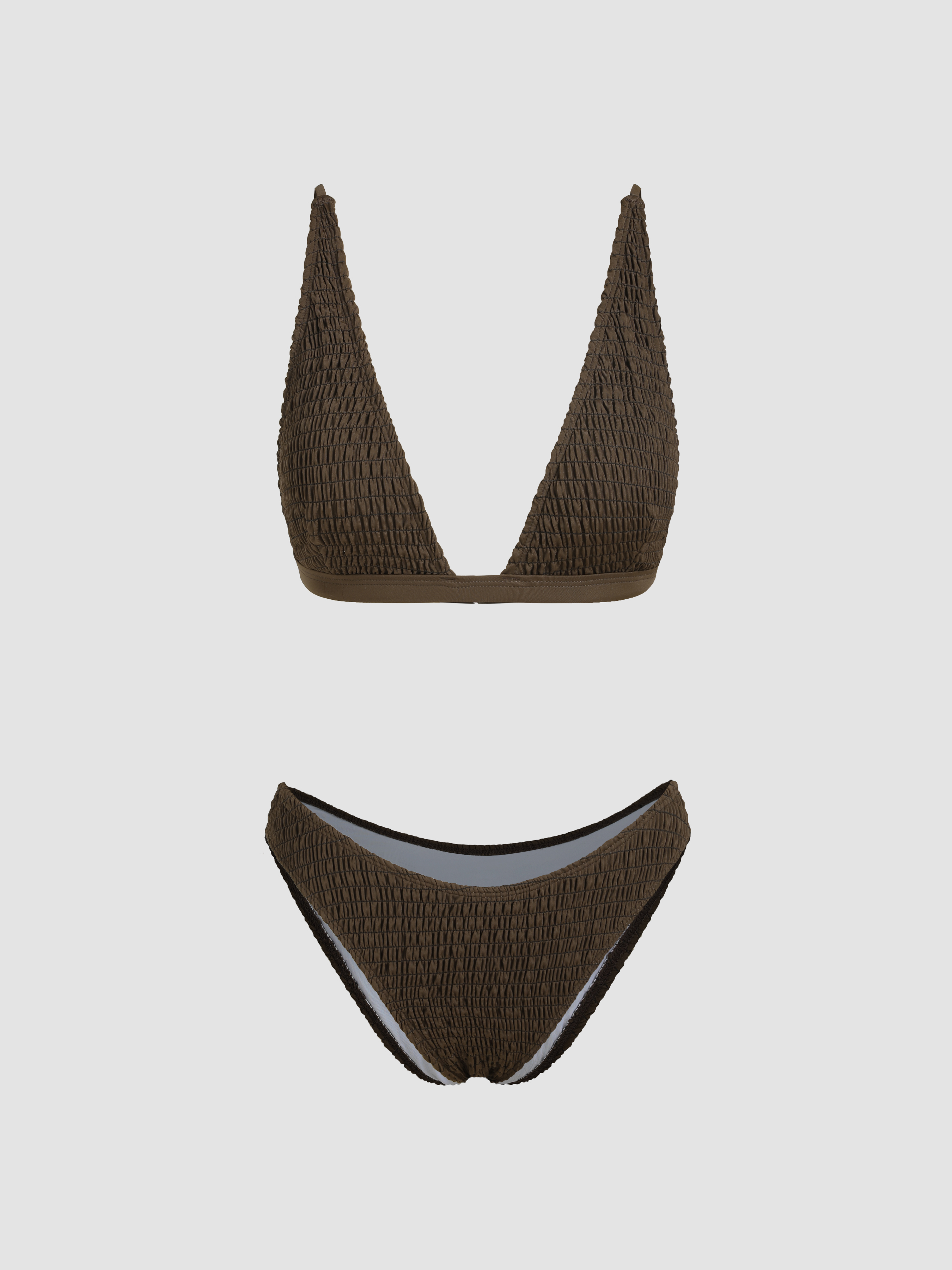 Texture V-neck Bikini Swimsuit - Cider