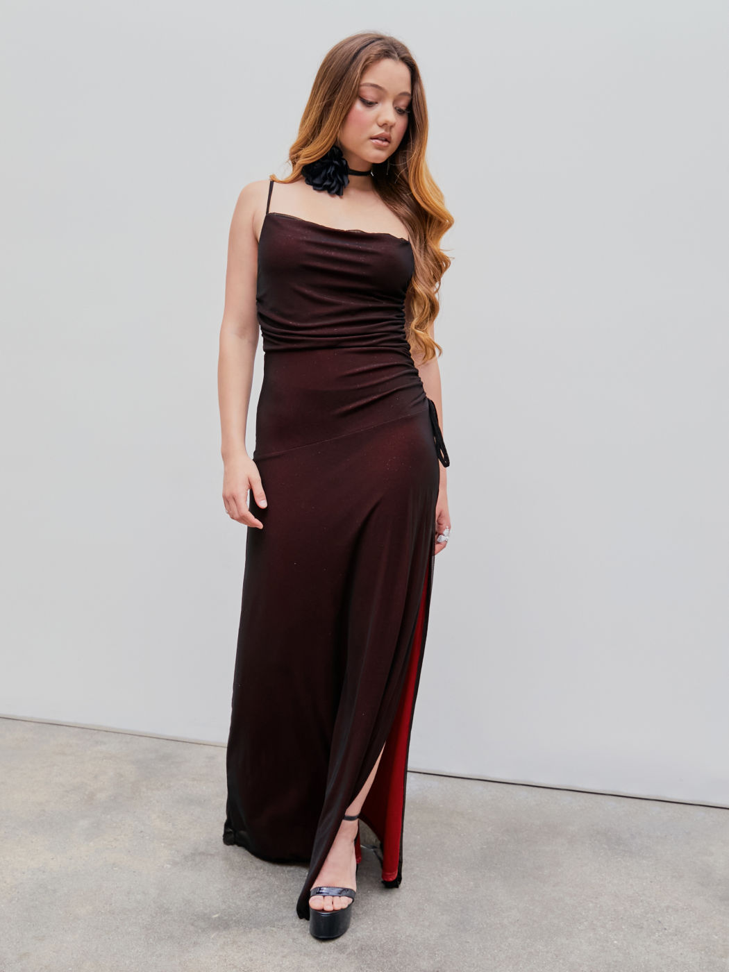 Mesh Mesh Square Neck Split Maxi Dress For Party/Clubbing