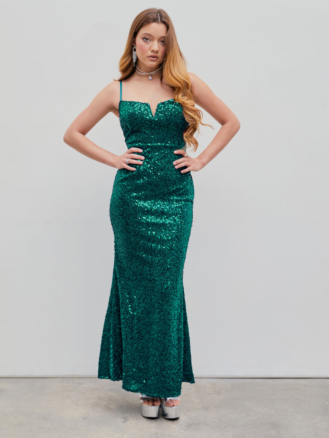 Mermaidcore Sequins Sequin V-wired Maxi Dress For Party/Clubbing