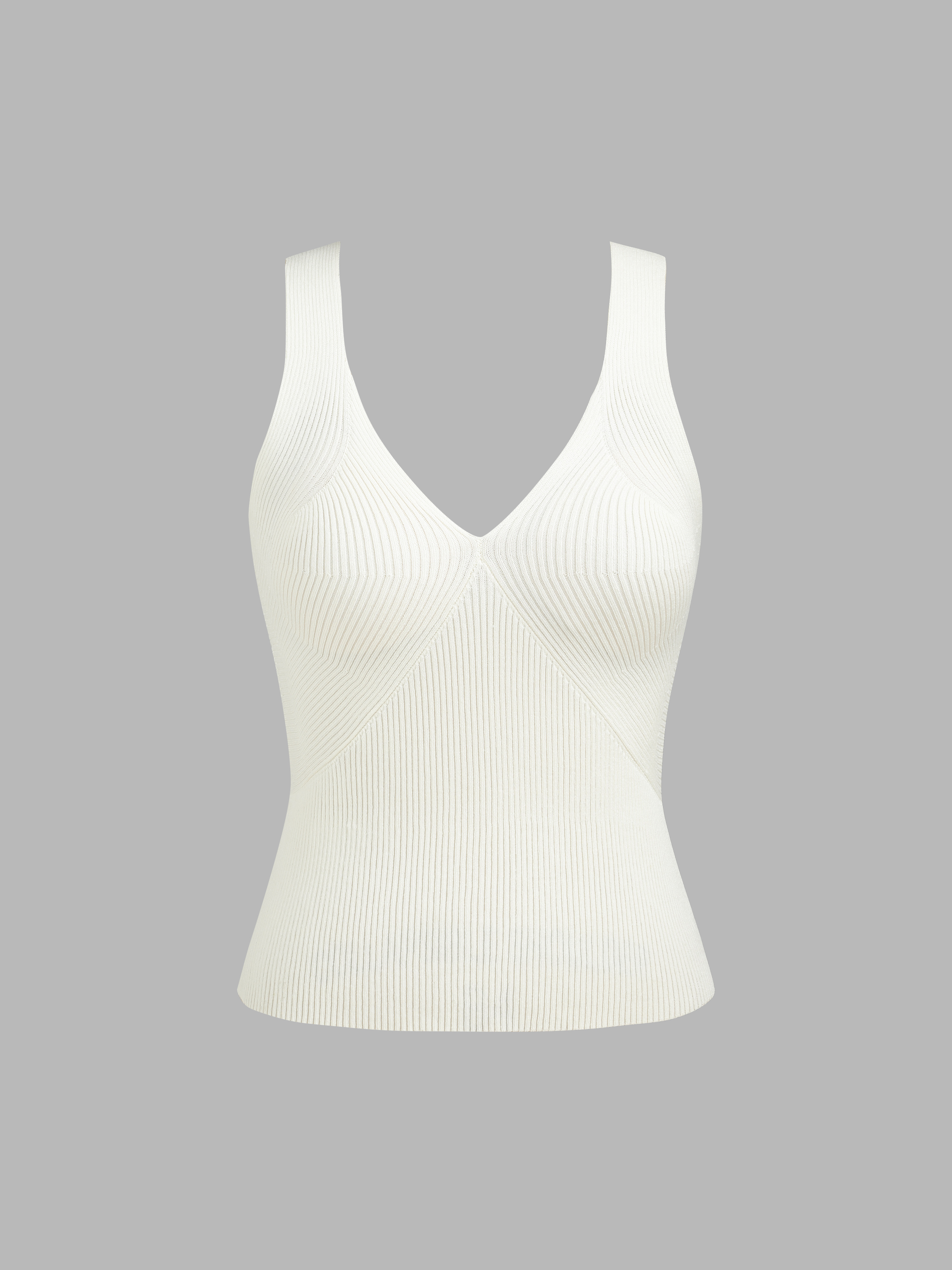 V-neck Solid Knitted Tank Top For Daily Casual