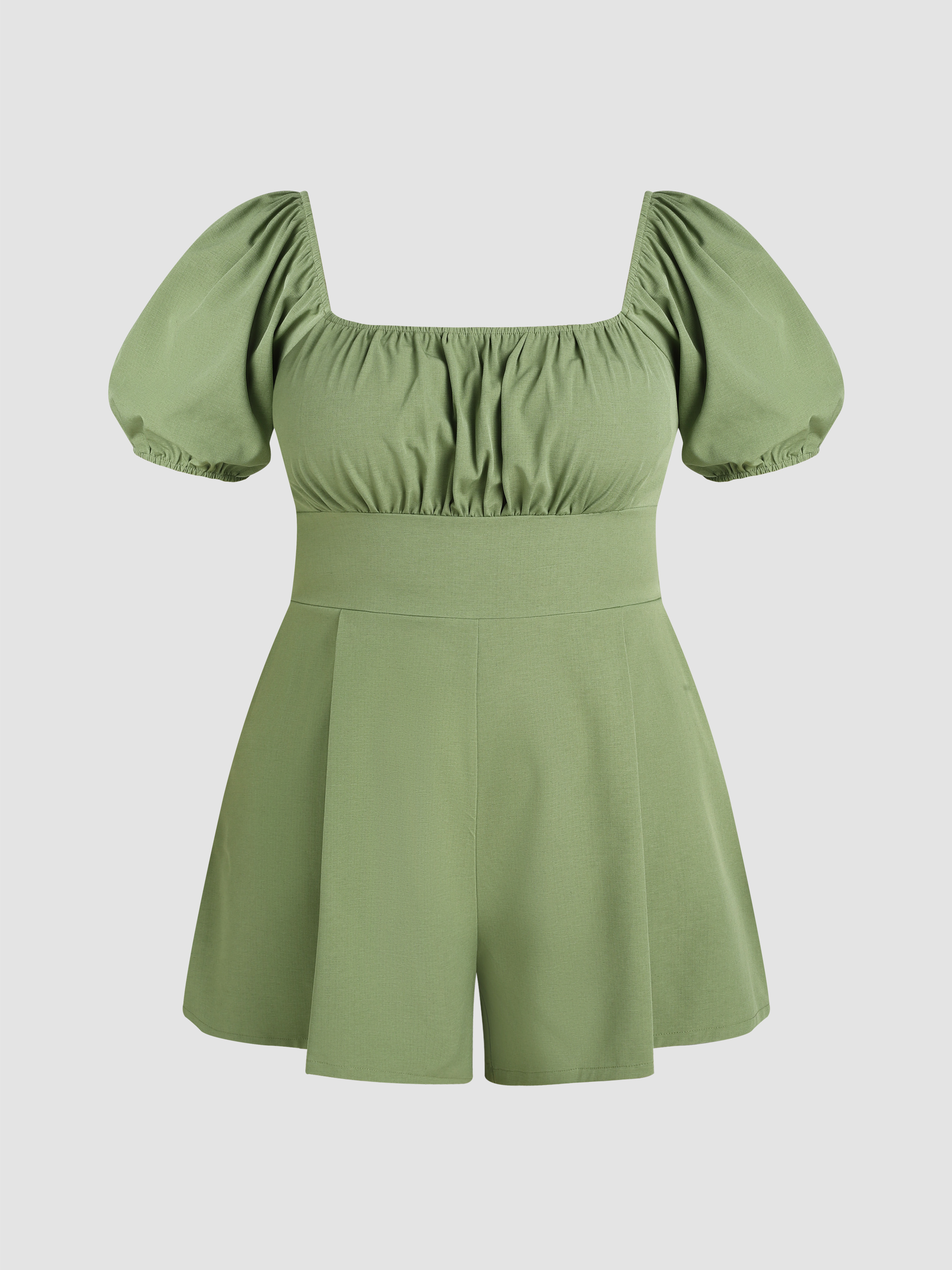 Square Neck Puff Sleeve Romper Curve & Plus For School Daily Casual