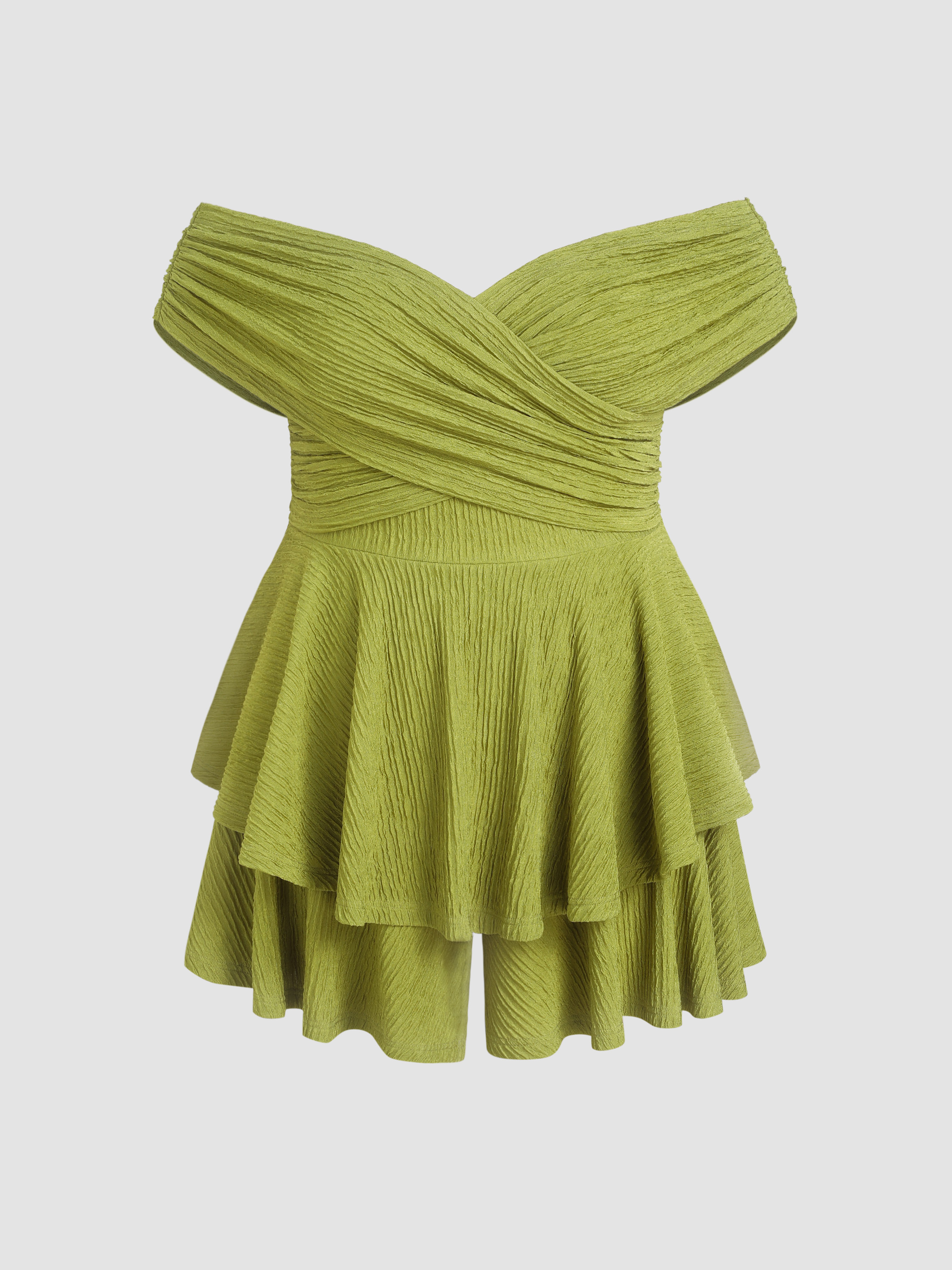 Knit Fabric Off-shoulder Texture Ruffle Romper Curve & Plus For ...