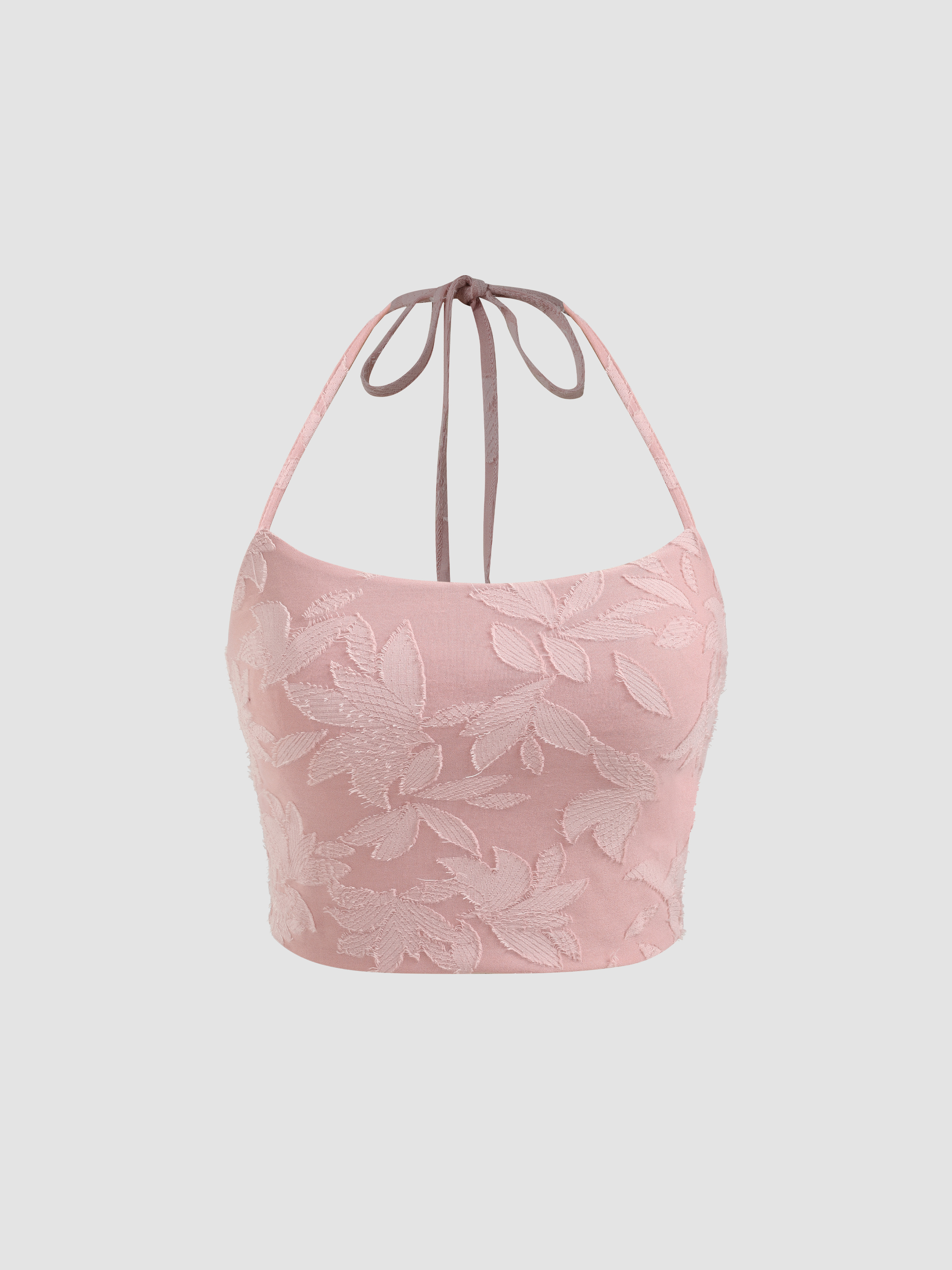 Floral Jacquard Halter Crop Cami Top For Daily Casual Date