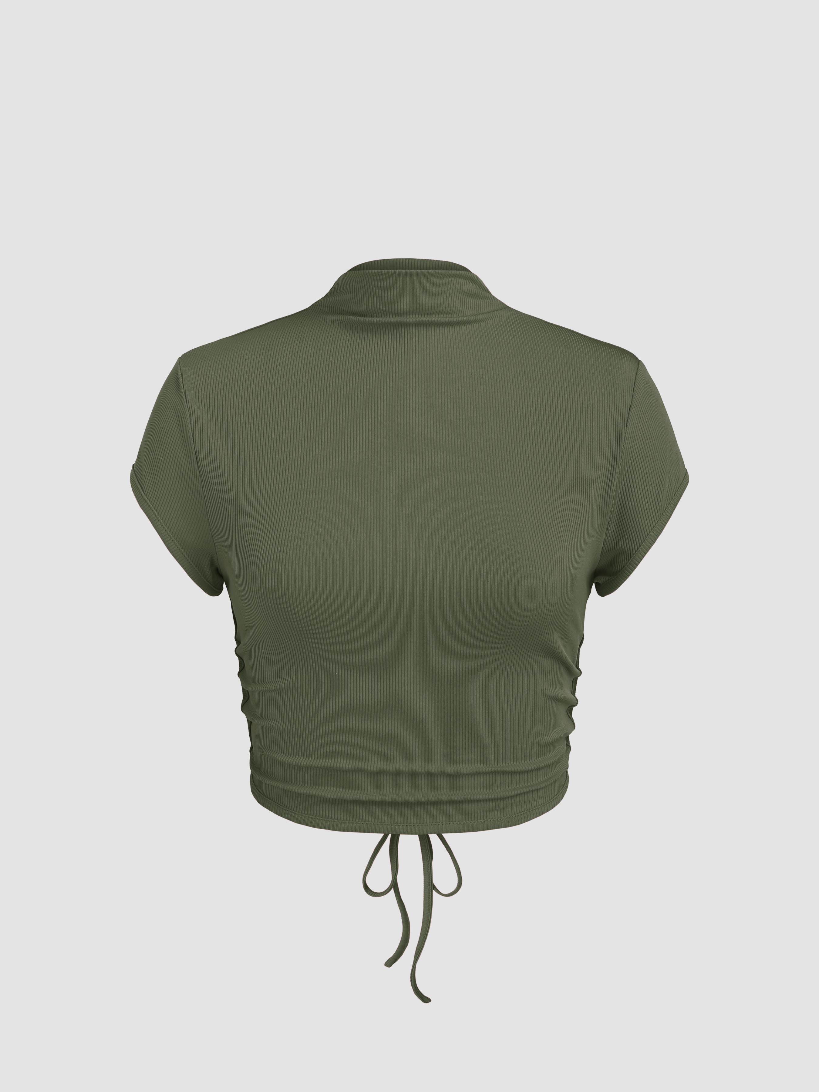 Knit Fabric High Neck Backless Short Sleeve Top For Daily Casual Vacation