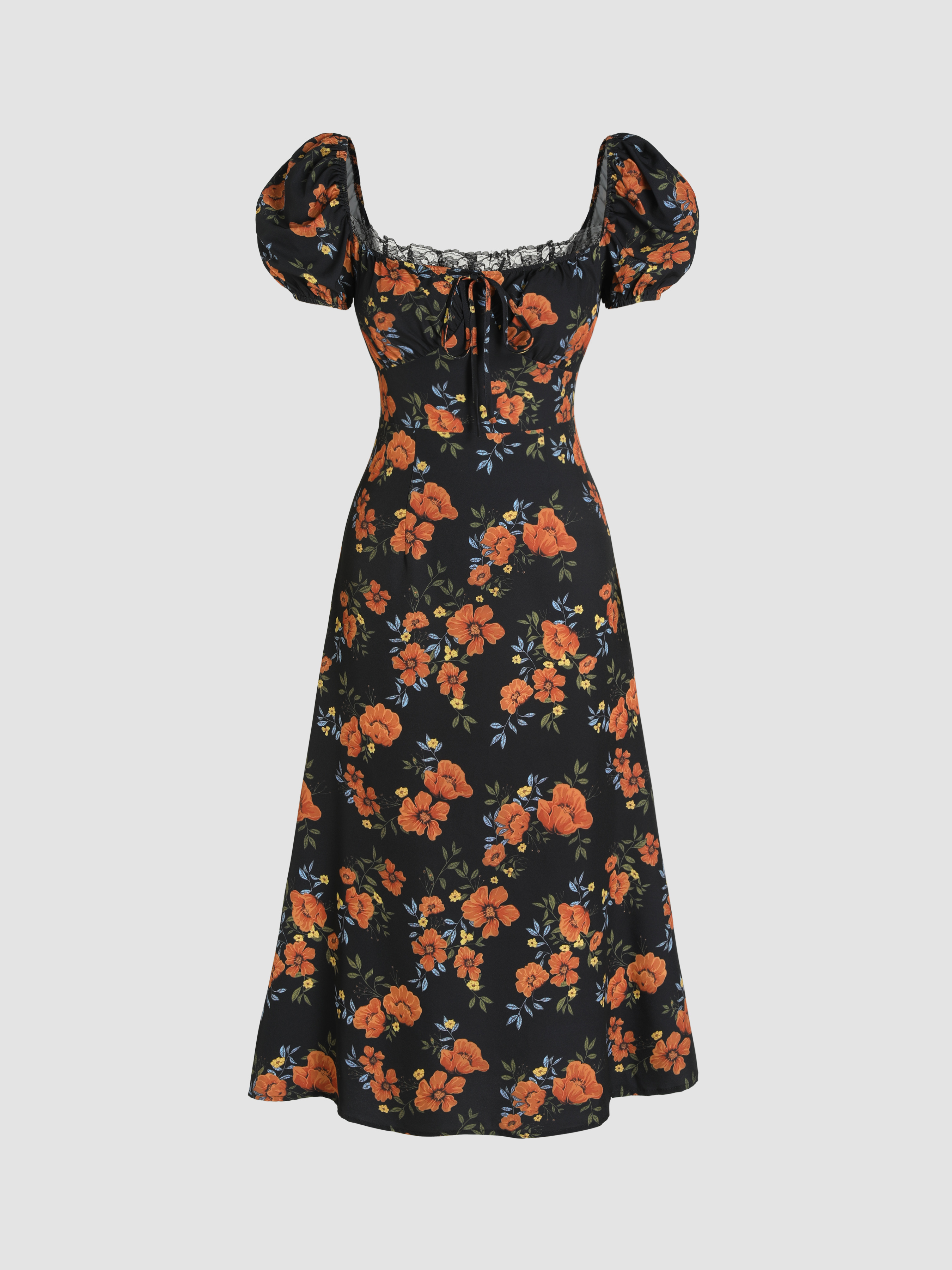 Floral Tie Back Ruffle Midi Dress For Date Vacation