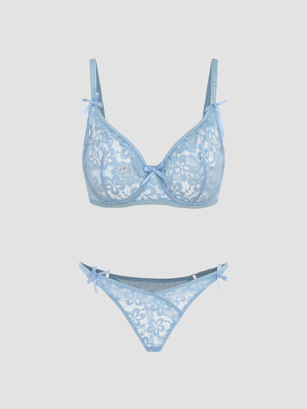 Floral Lace Bow Bralette And Panty Set For Daily Casual
