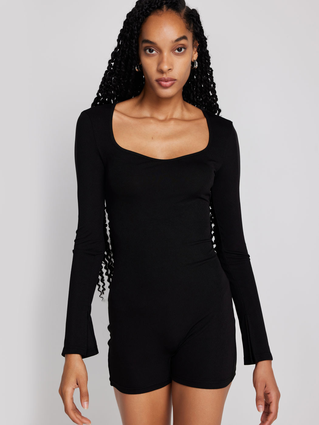 Rib Square Neck Long Sleeve Bodysuit For Daily Casual