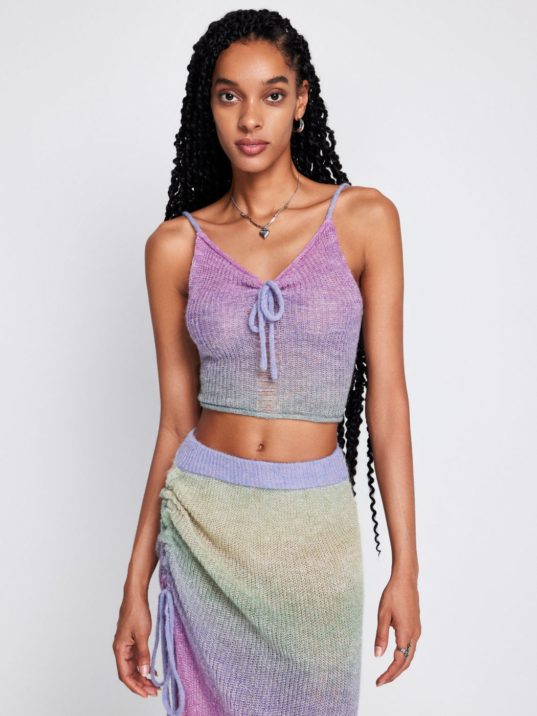 Knit Gradient Knotted Tank Top - Cider