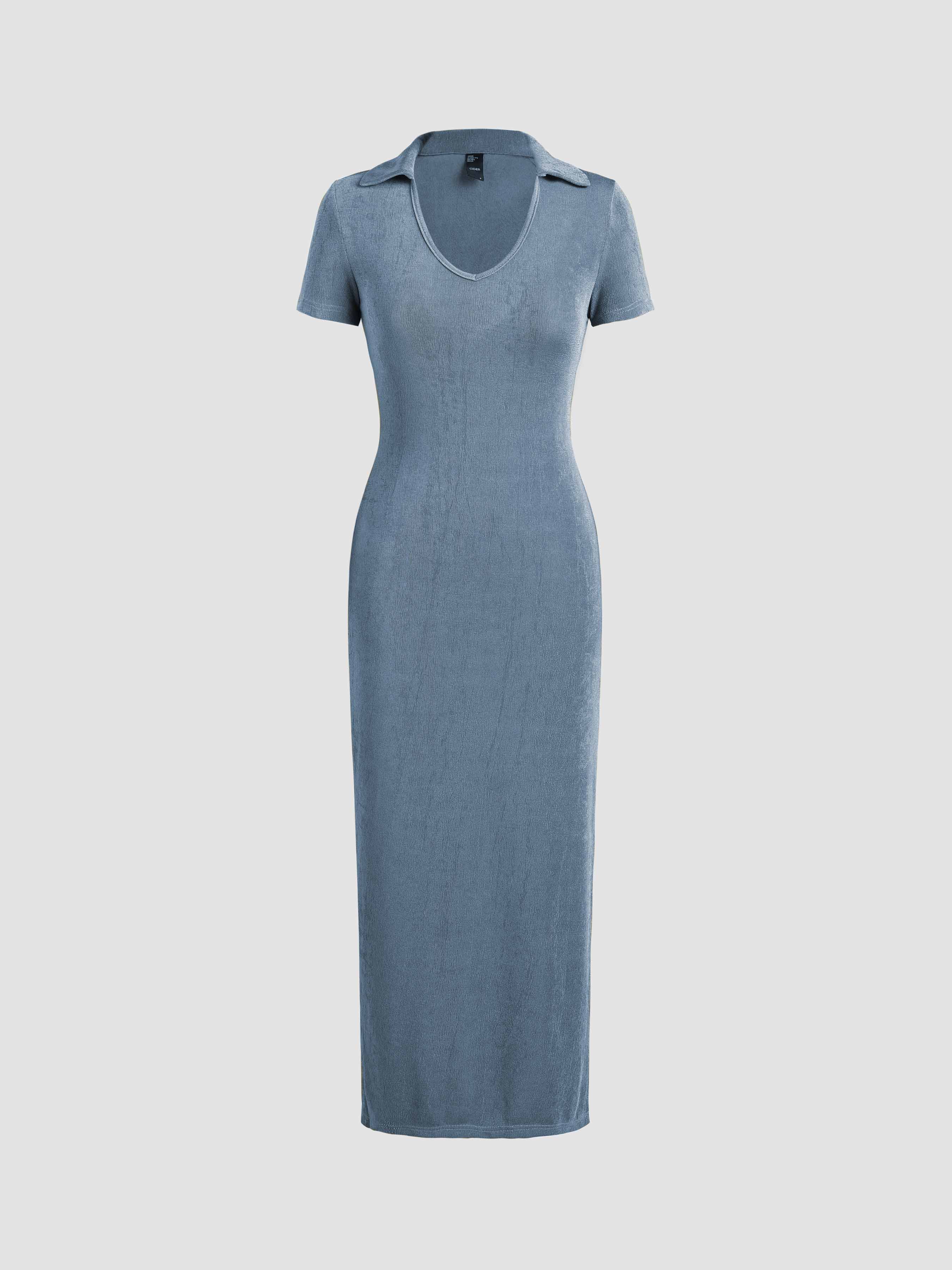 Split V-neck Collar Knit Midi Dress For Daily Casual