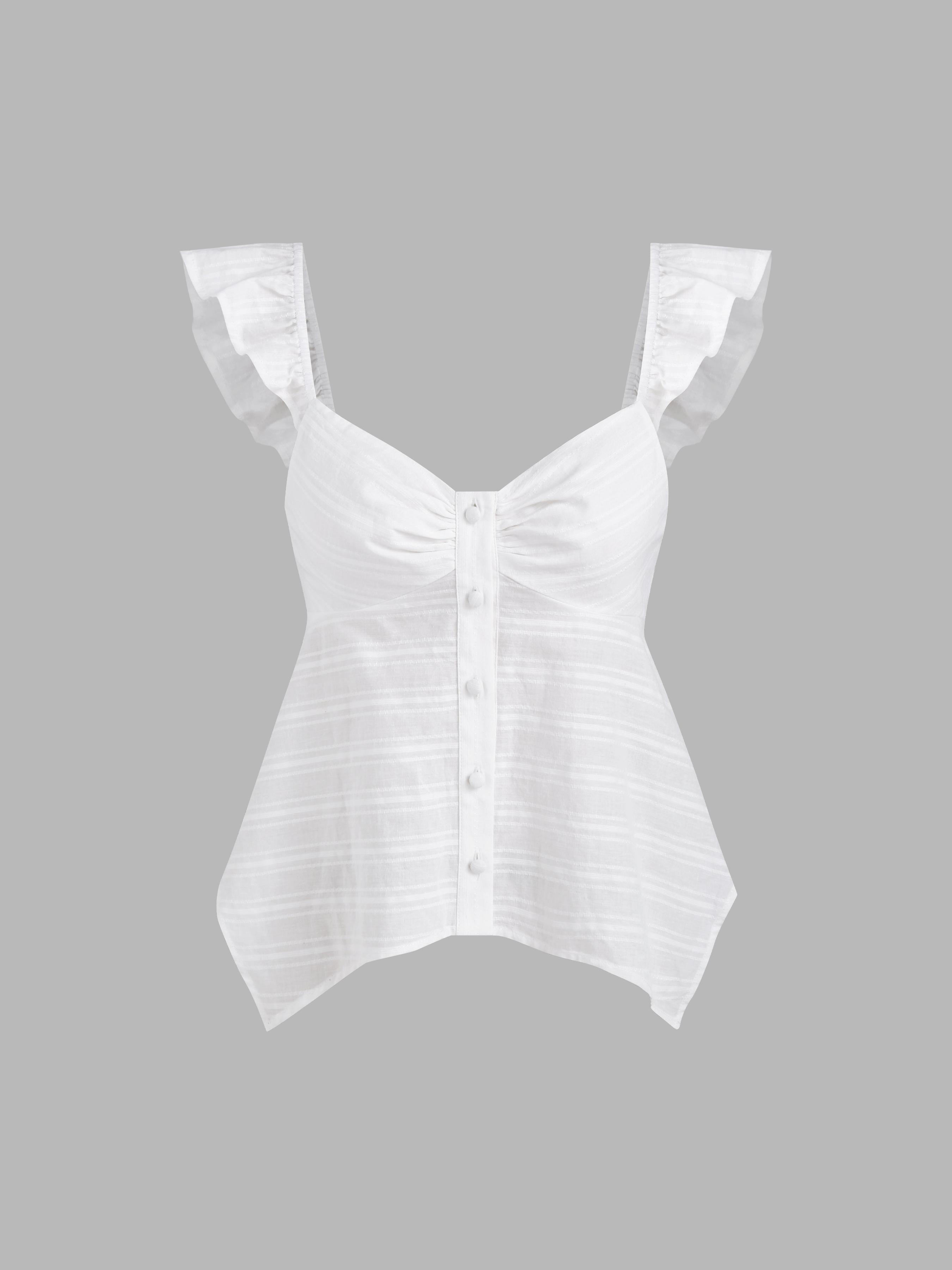 Button Up Ruffle Hem Shirred Tank Top For Daily Casual