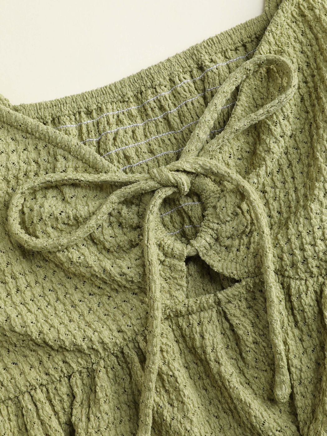 Texture Ruffle Hem Knotted Short Sleeve Blouse For Daily Casual Vacation