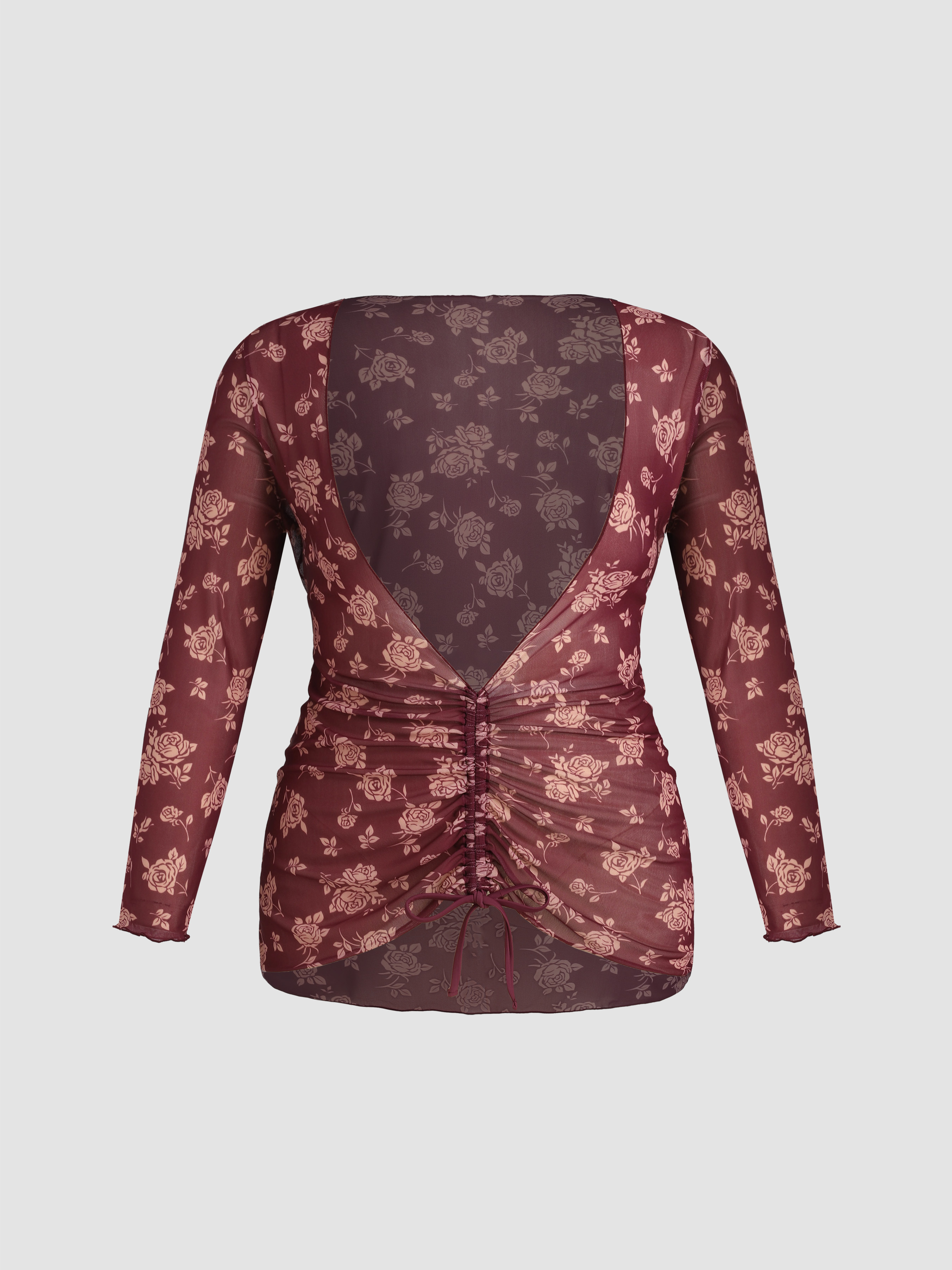 Floral Rose Drawstring Cover Up Dress Curve & Plus - Cider